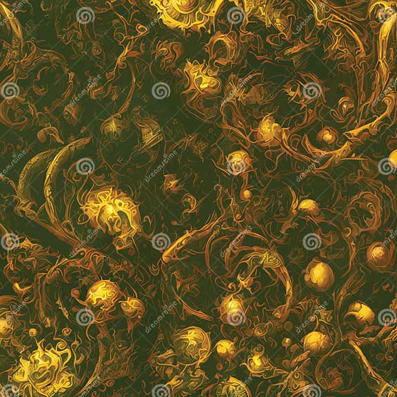 Vector Illustration of Gold Flames on Green Background Pattern ...