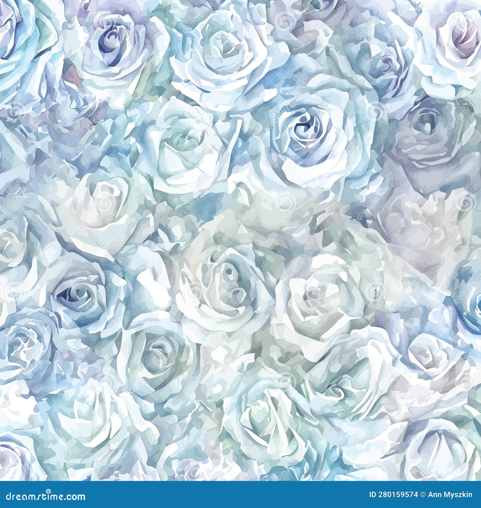 Vector Watercolor Illustration of Blue Roses Background Pattern ...