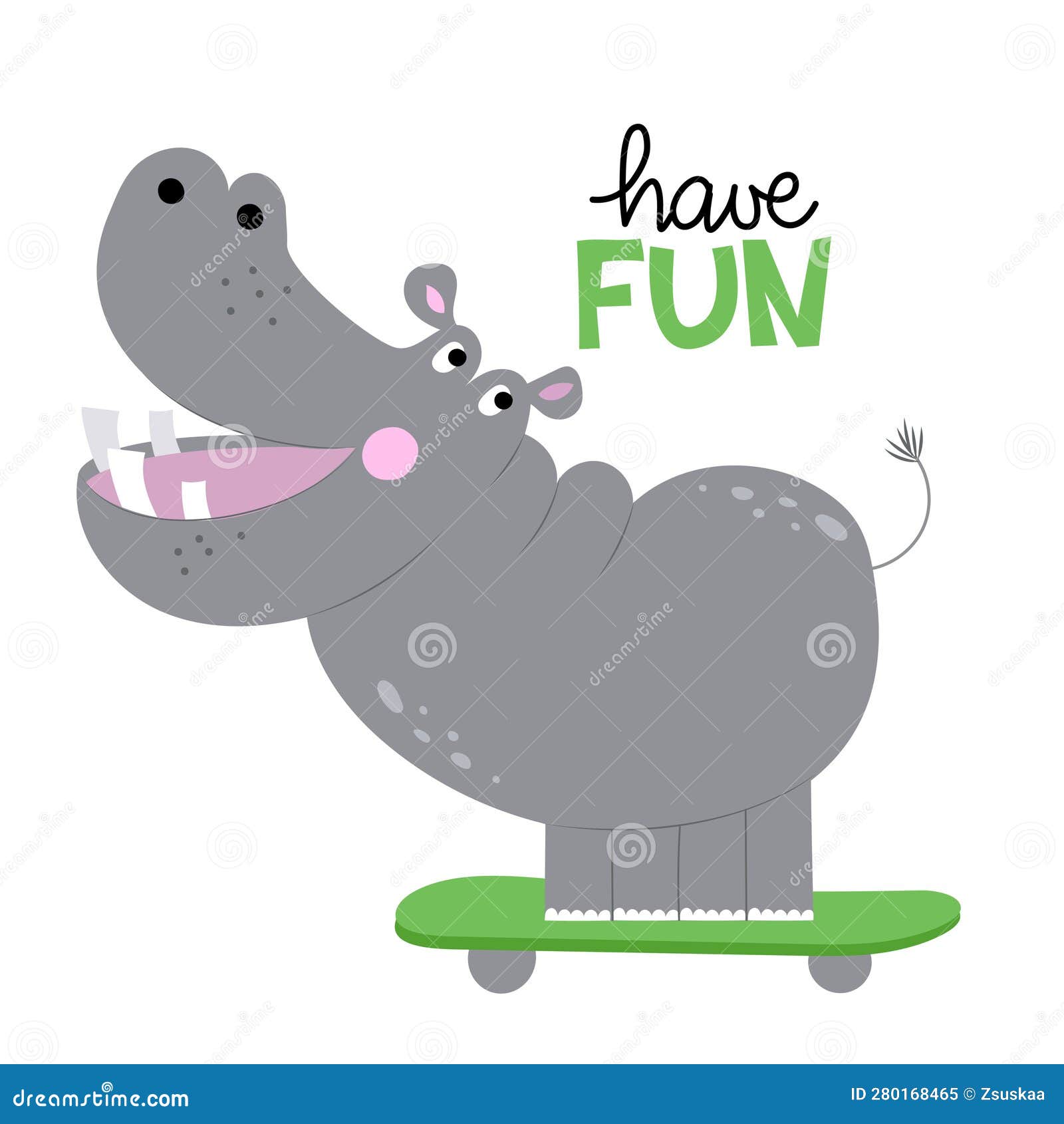 Have Fun - Funny Hand Drawn Doodle, Cartoon Hippopotamus. Stock Vector ...