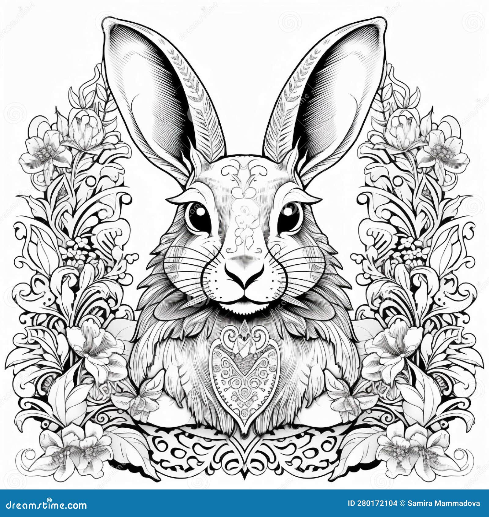 Rabbit with Floral Ornament. Stock Illustration - Illustration of ...