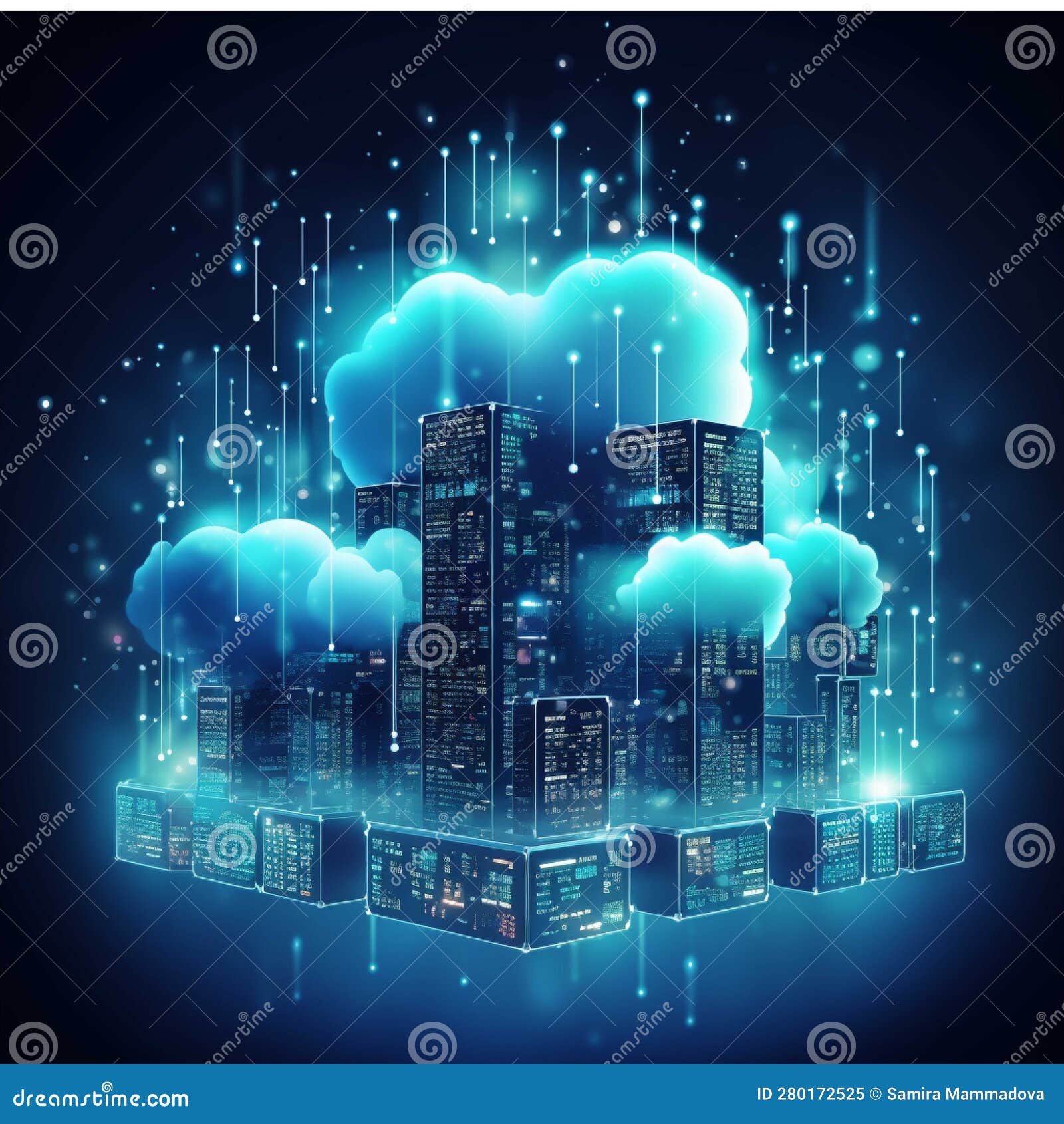 Digital Cloud Data Storage Digital Concept Cloudscape Stock Illustration - Illustration of ...