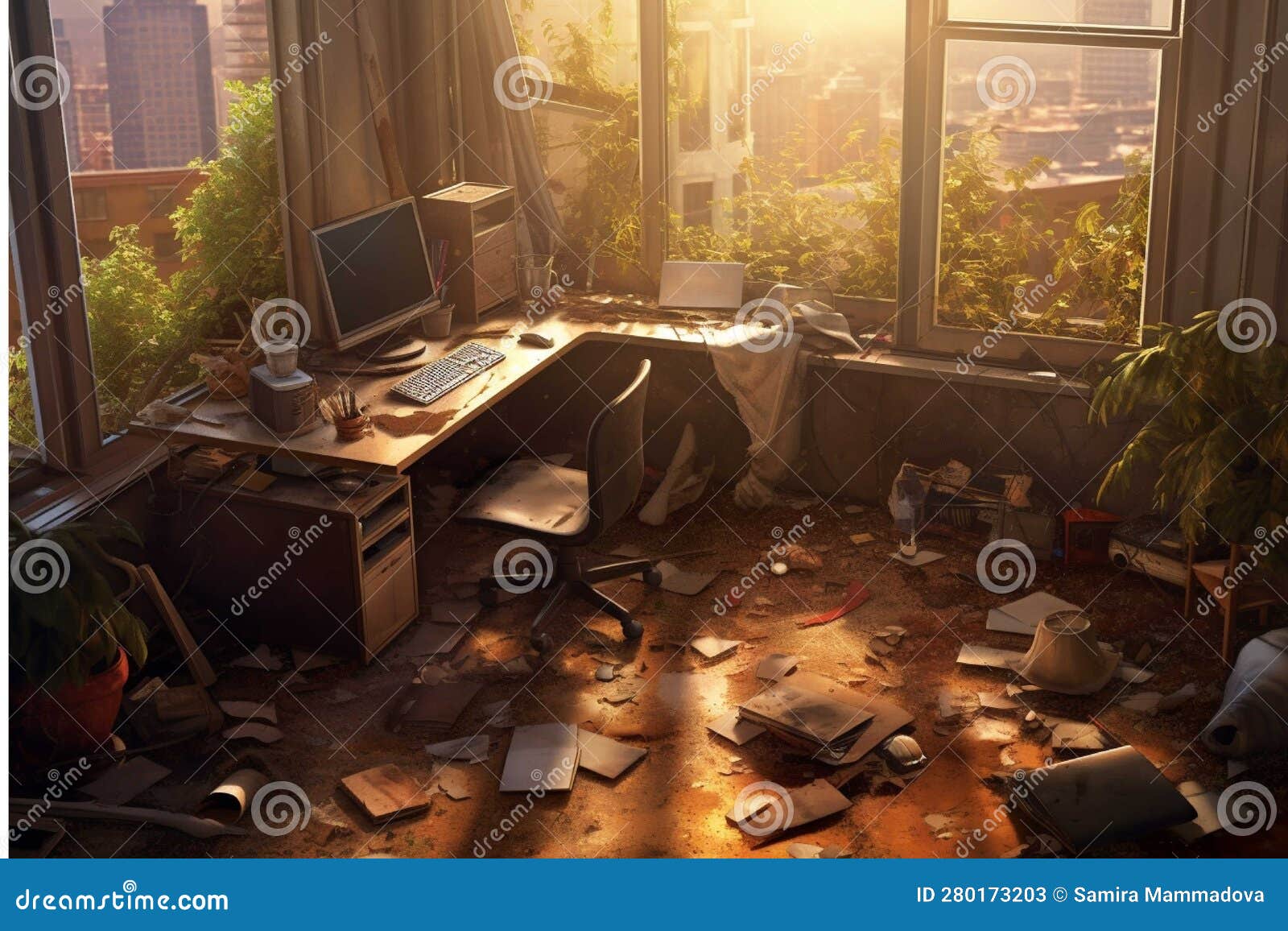 Messy office stock illustration. Illustration of interior - 280173203