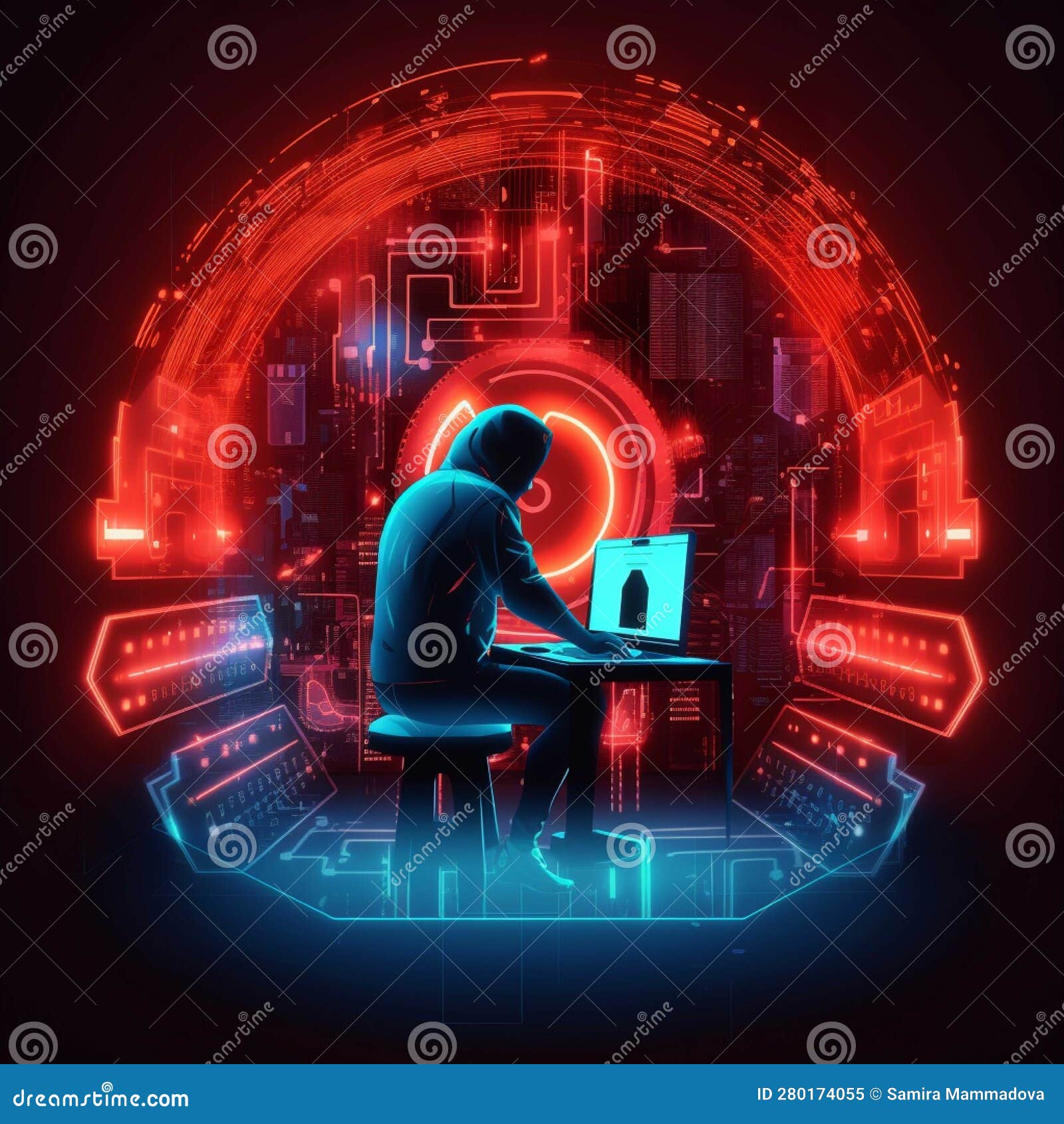 Hacker in Front of a Laptop. Cyber Attack Concept Stock Illustration ...