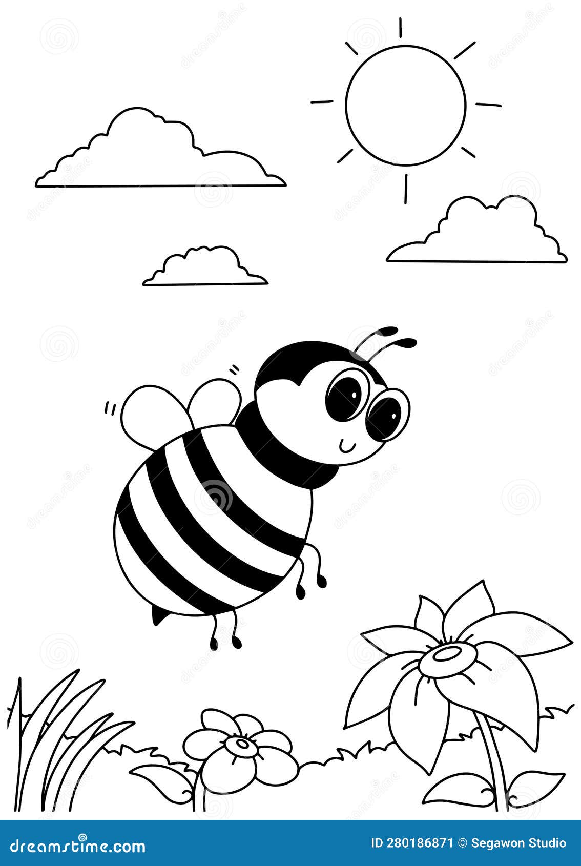 Children Coloring Book Page Bee Fly Nature Illustration Stock Vector ...