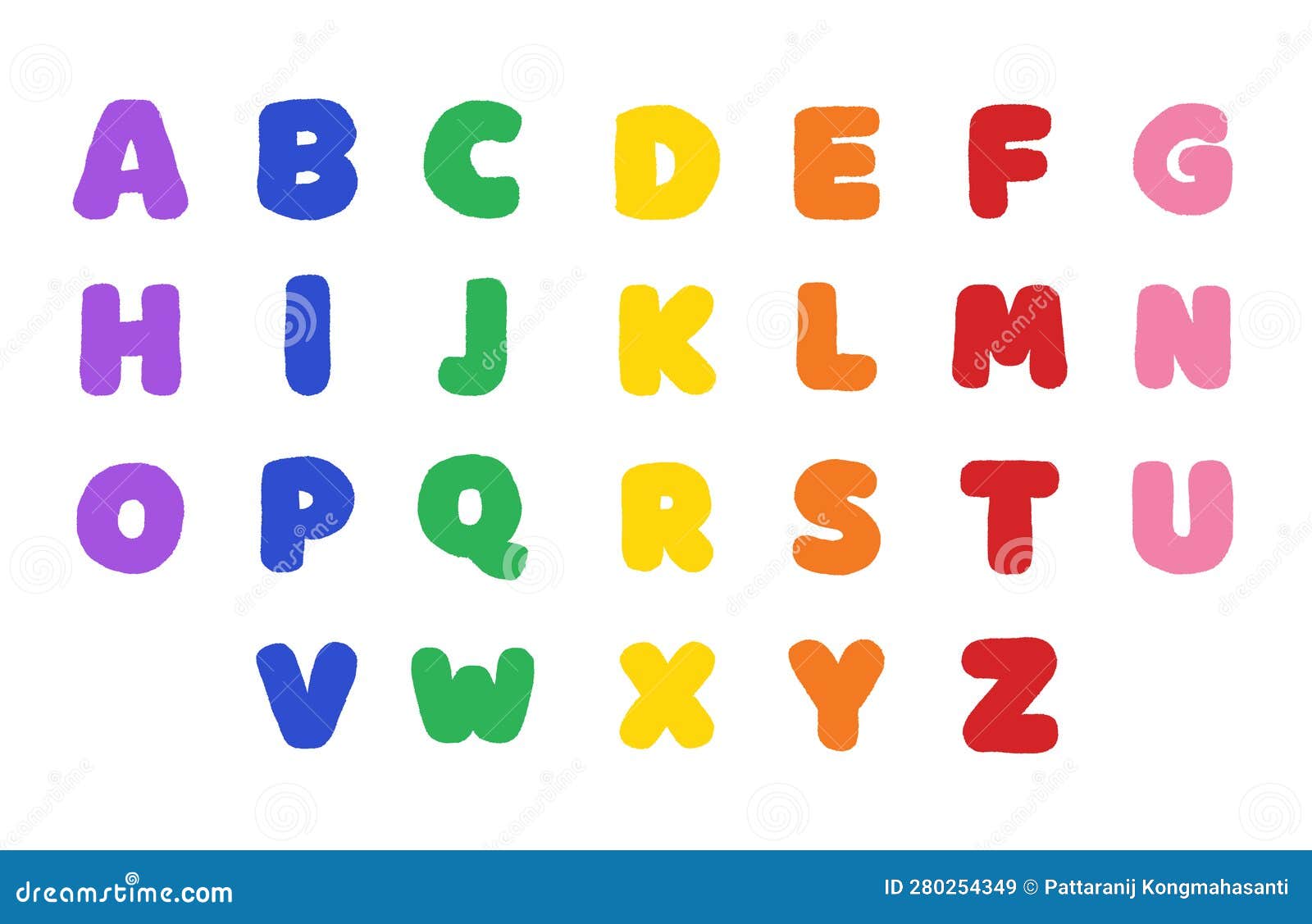 Hand Drawn Colourful a To Z Alphabet Letters in Rainbow Colour for Font ...