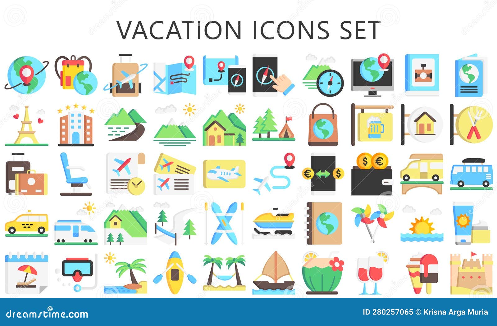 Vacation and Travel Multi Color Icons Pack Stock Vector - Illustration ...