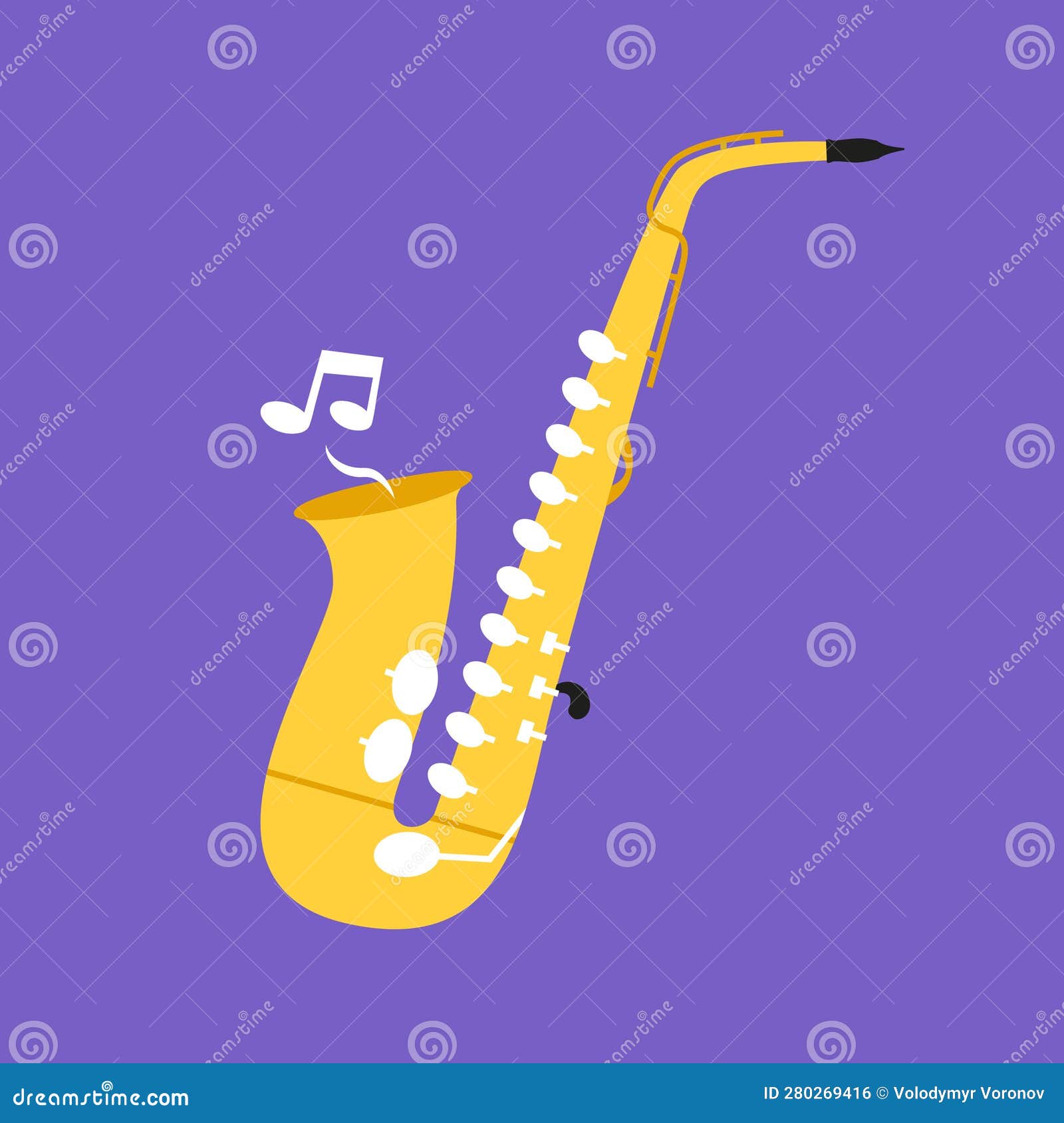 Vector Illustration of Saxophone on Purple Background. Stock Vector ...