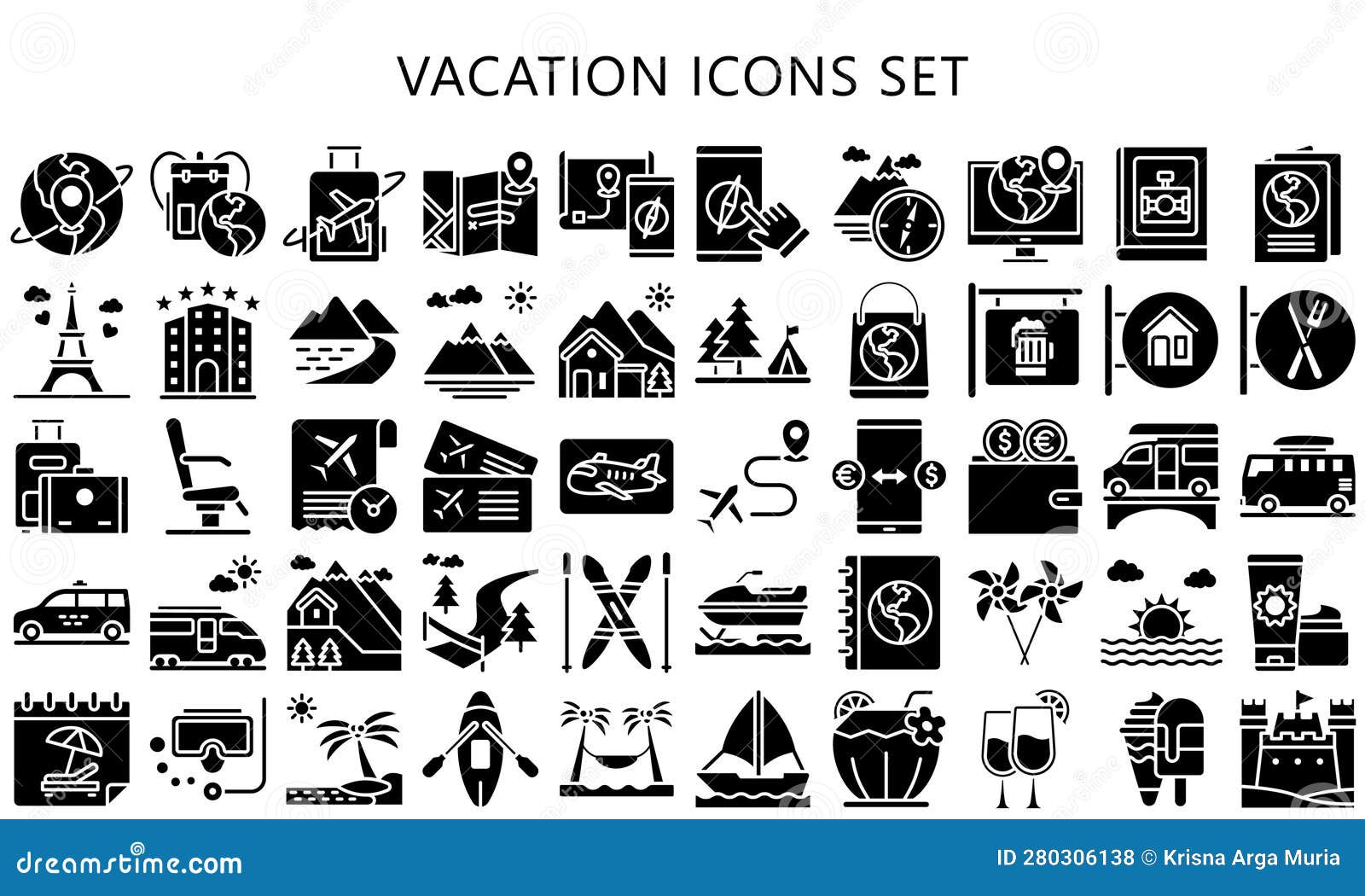 Vacation and Travel Glyph Icons Pack Stock Vector - Illustration of ...