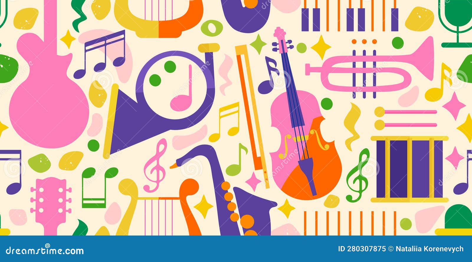 Seamless Pattern for Music Festival with Musical Instruments Stock ...
