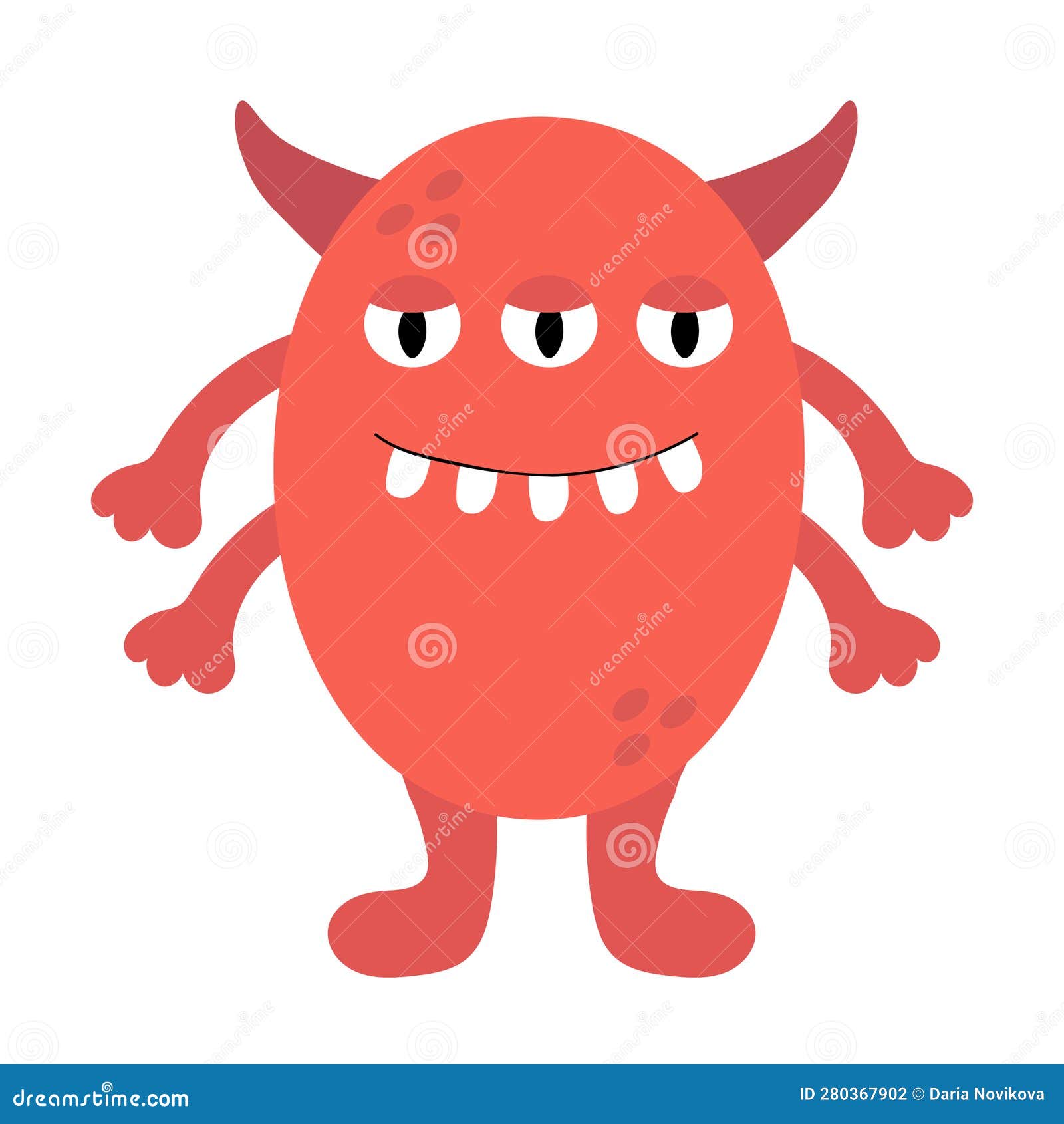 Cartoon Red Monster Toothy. Kids Character Design for Poster, Baby ...