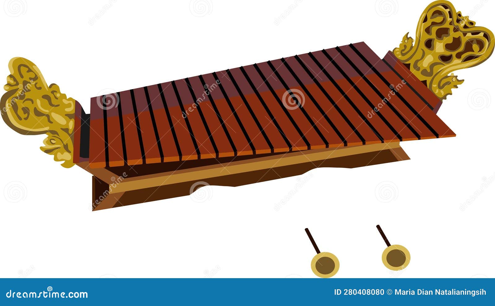 Gambang Javanese Wood Xylophone Music Instrument Vector Illustration ...