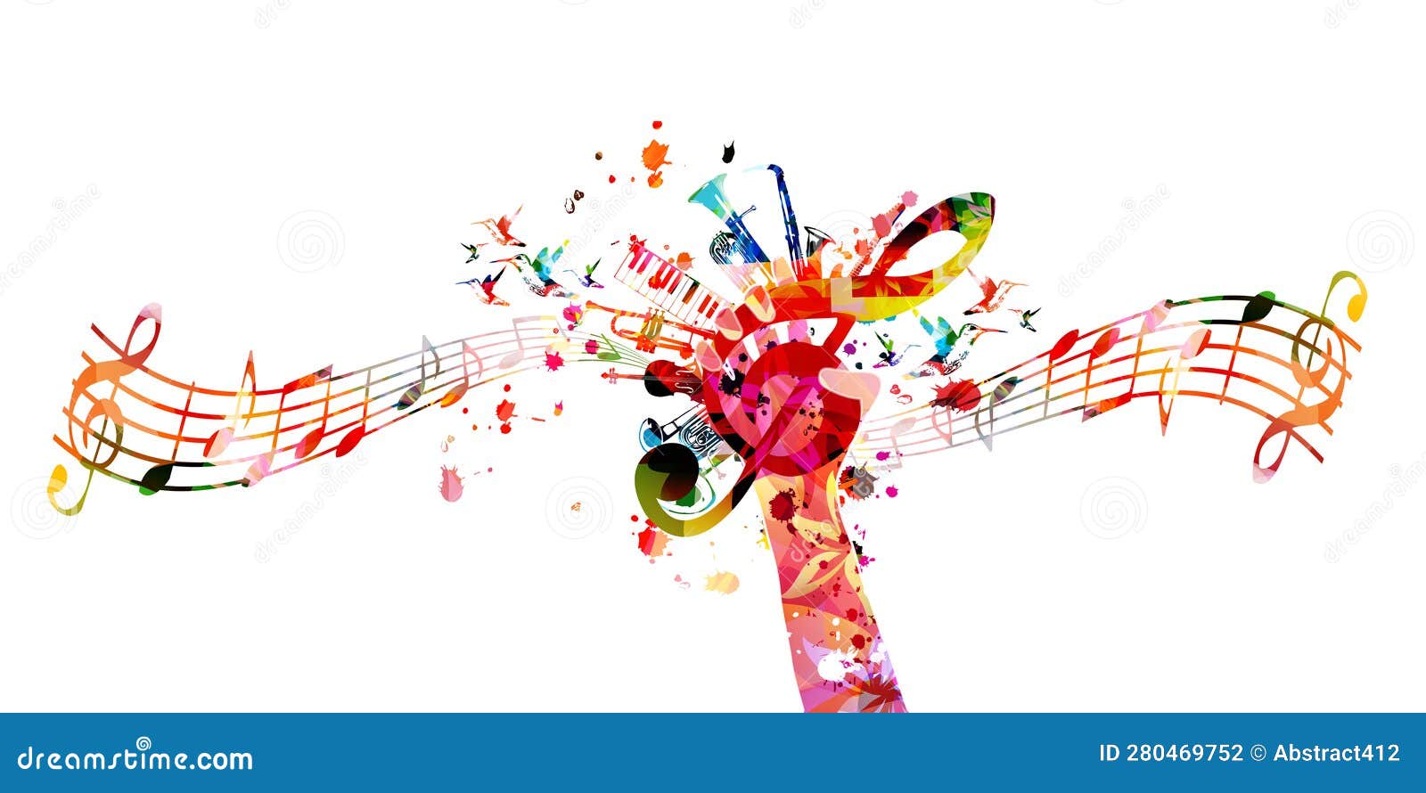 Hand Holding G-clef with Musical Instruments Vector Illustration Stock ...