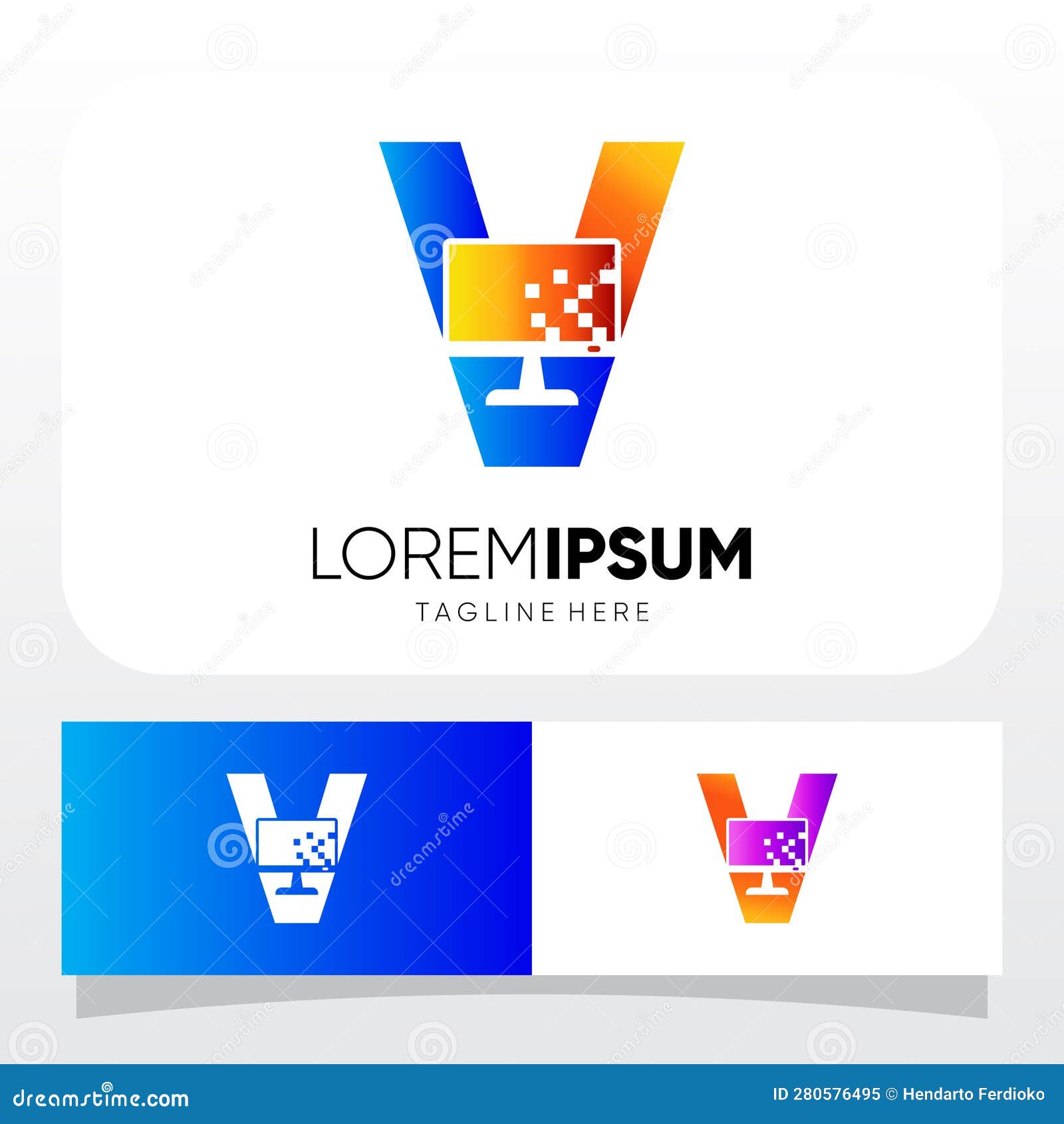 Letter V Computer Monitor Display Logo Design Vector Icon Graphic ...