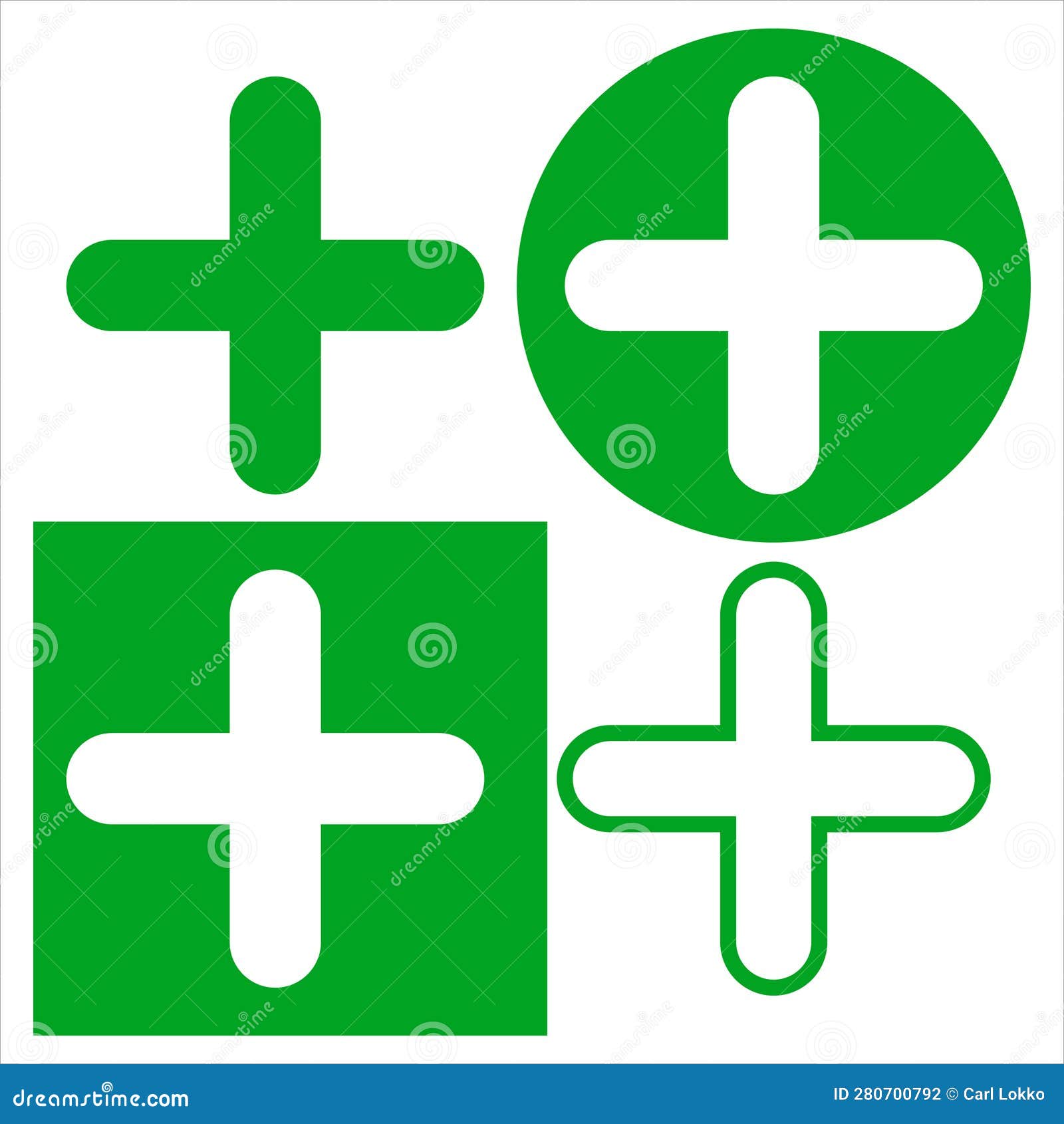 Positive Symbol Set on White Background. Green Plus Sign Collection ...