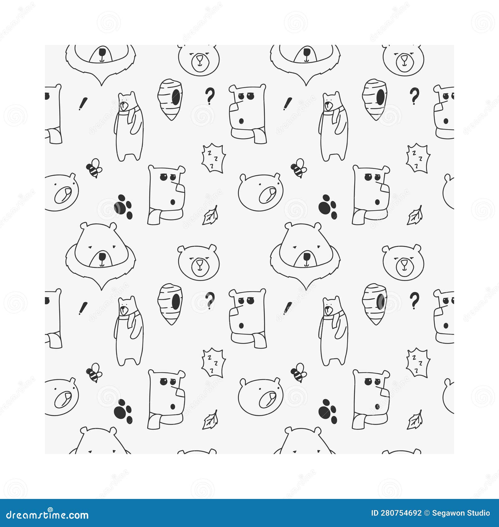 Seamless Pattern Cute Big Bear Design Background Stock Vector ...