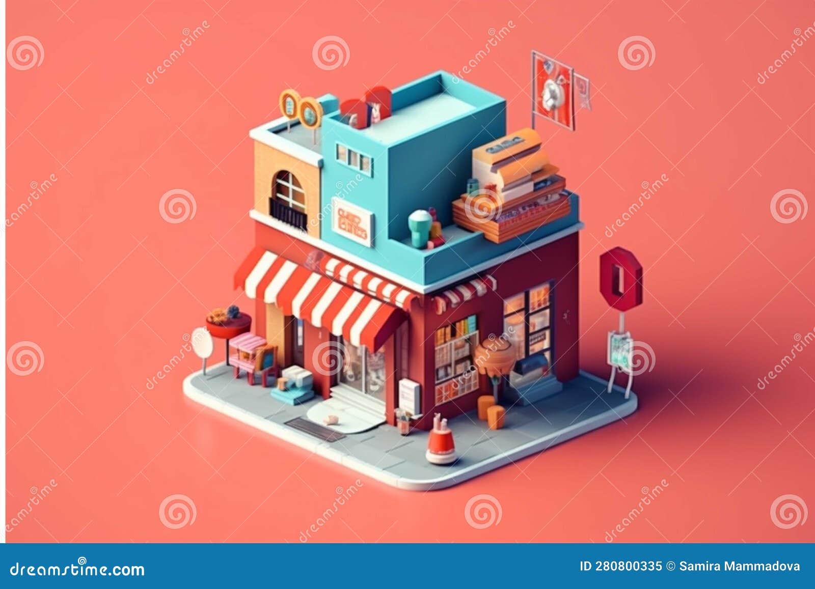 Isometric City Building, Shop and Restaurant, Urban Scene Stock Image ...