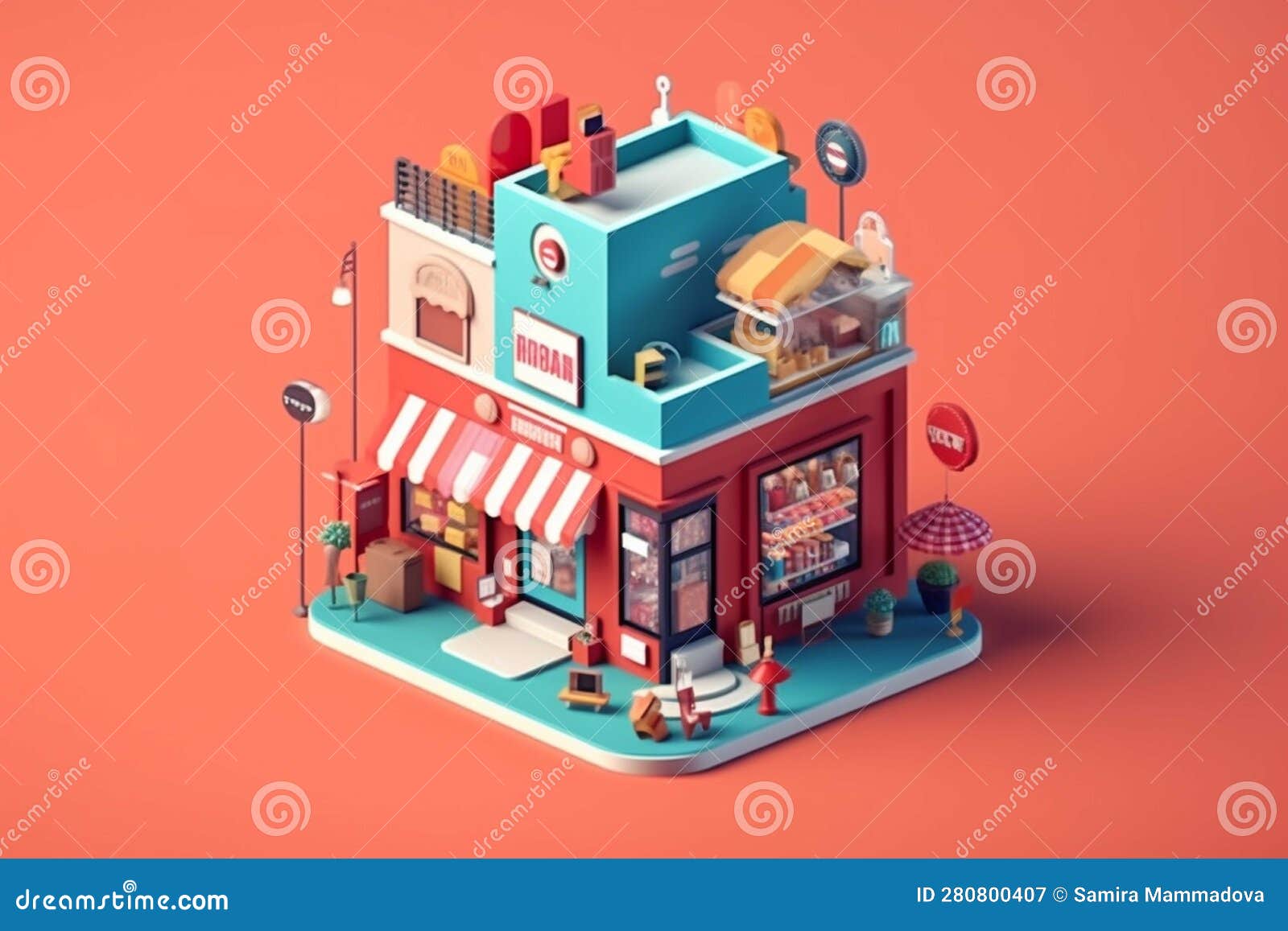 Isometric City Building, Shop and Restaurant, Urban Scene Stock ...