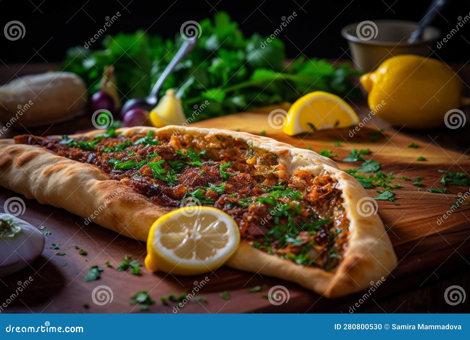 Pide with Meat and Vegetables Stock Illustration - Illustration of ...