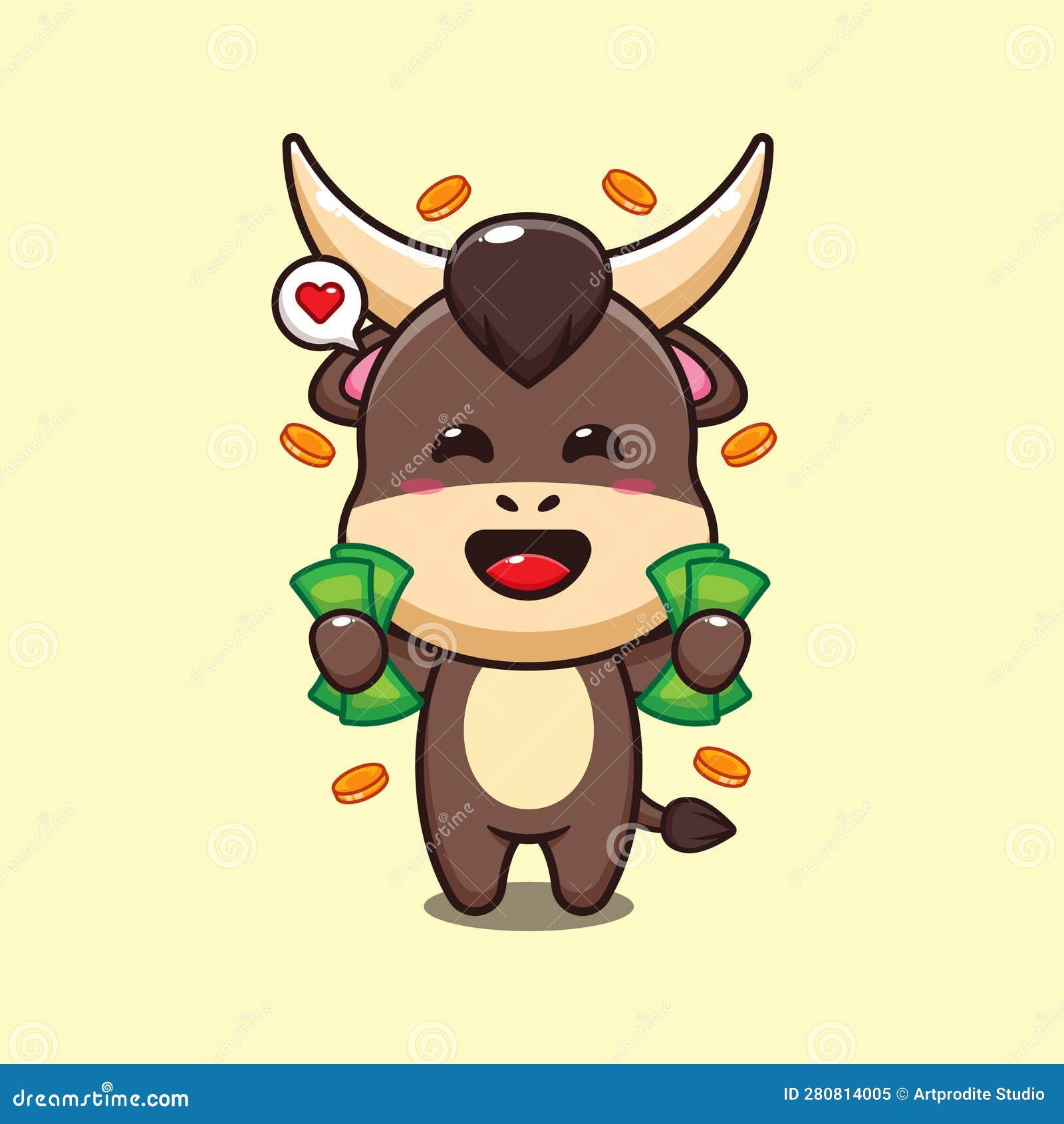 Bull Holding Money Cartoon Vector Illustration. Stock Vector ...