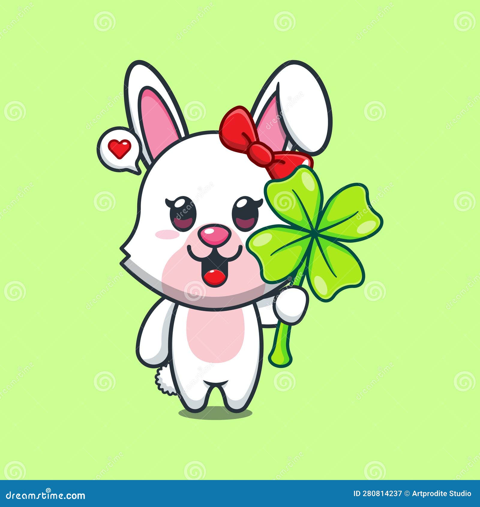 Bunny with Clover Leaf Cartoon Vector Illustration. Stock Vector ...
