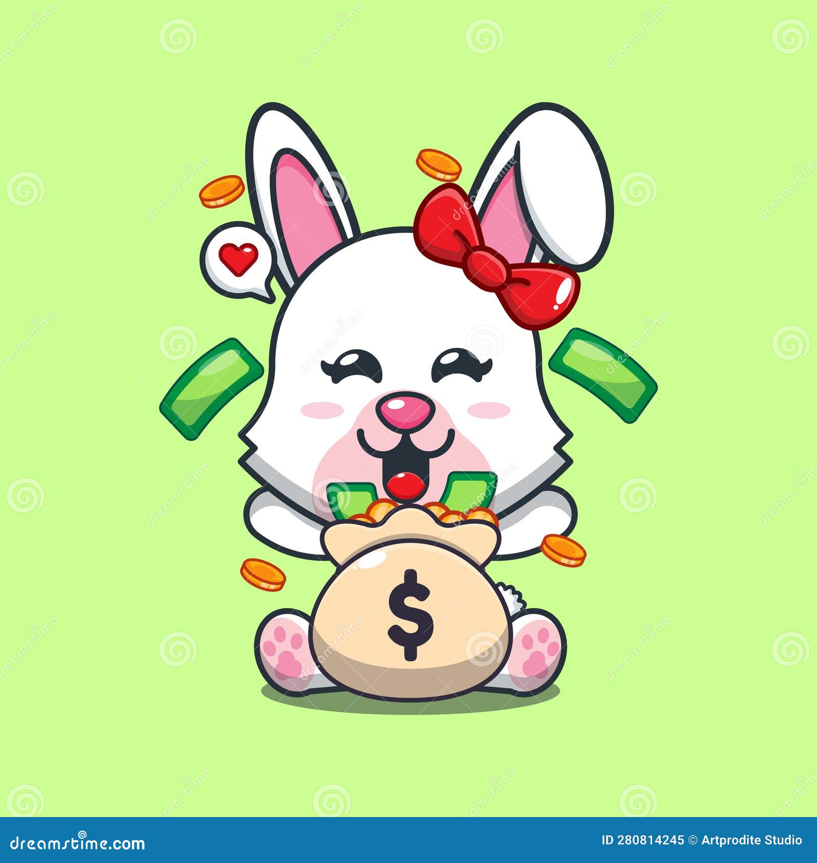 Bunny with Money Bag Cartoon Vector Illustration. Stock Vector ...