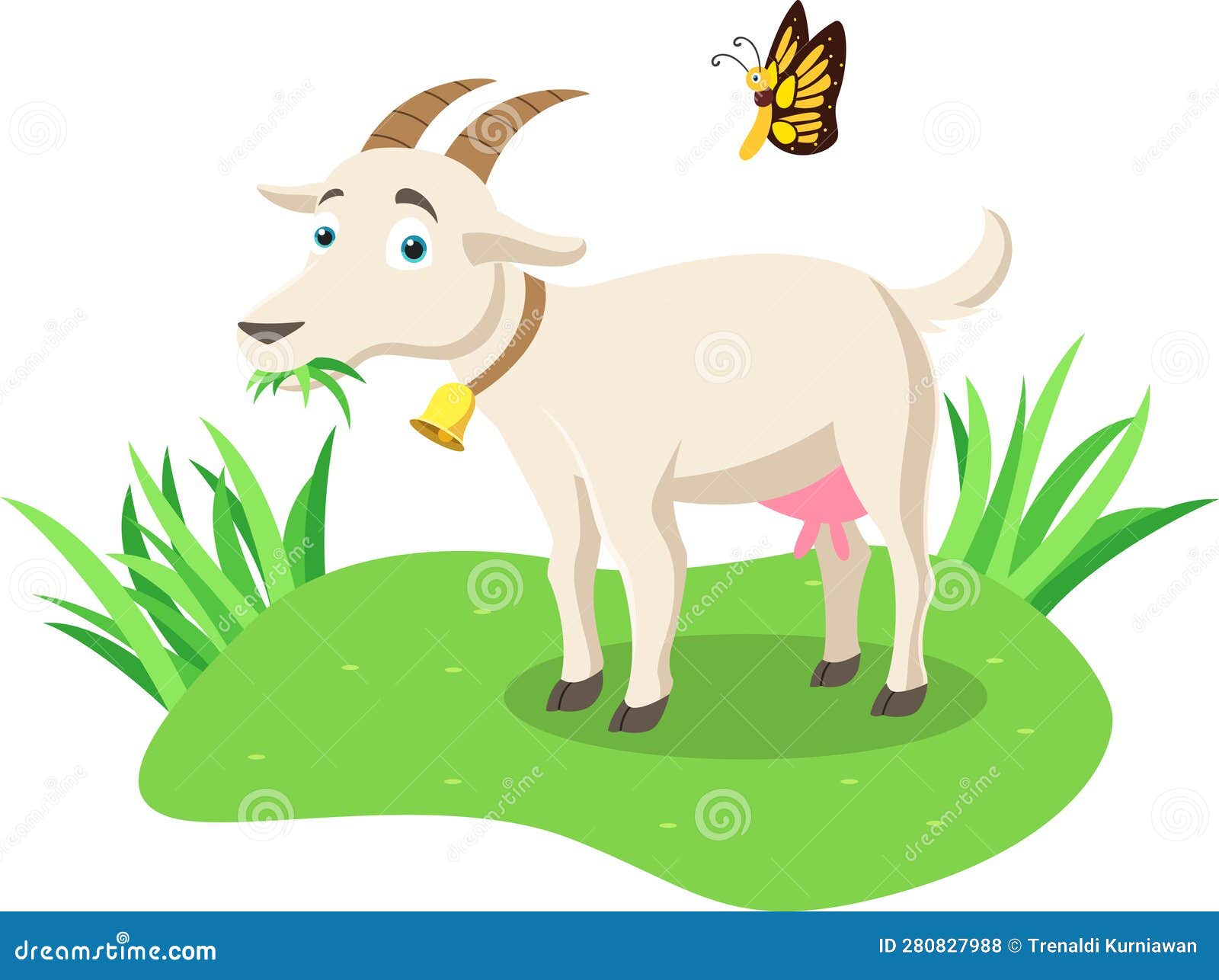 Vector Cartoon Goat Eating Grass on the Grass Stock Vector ...