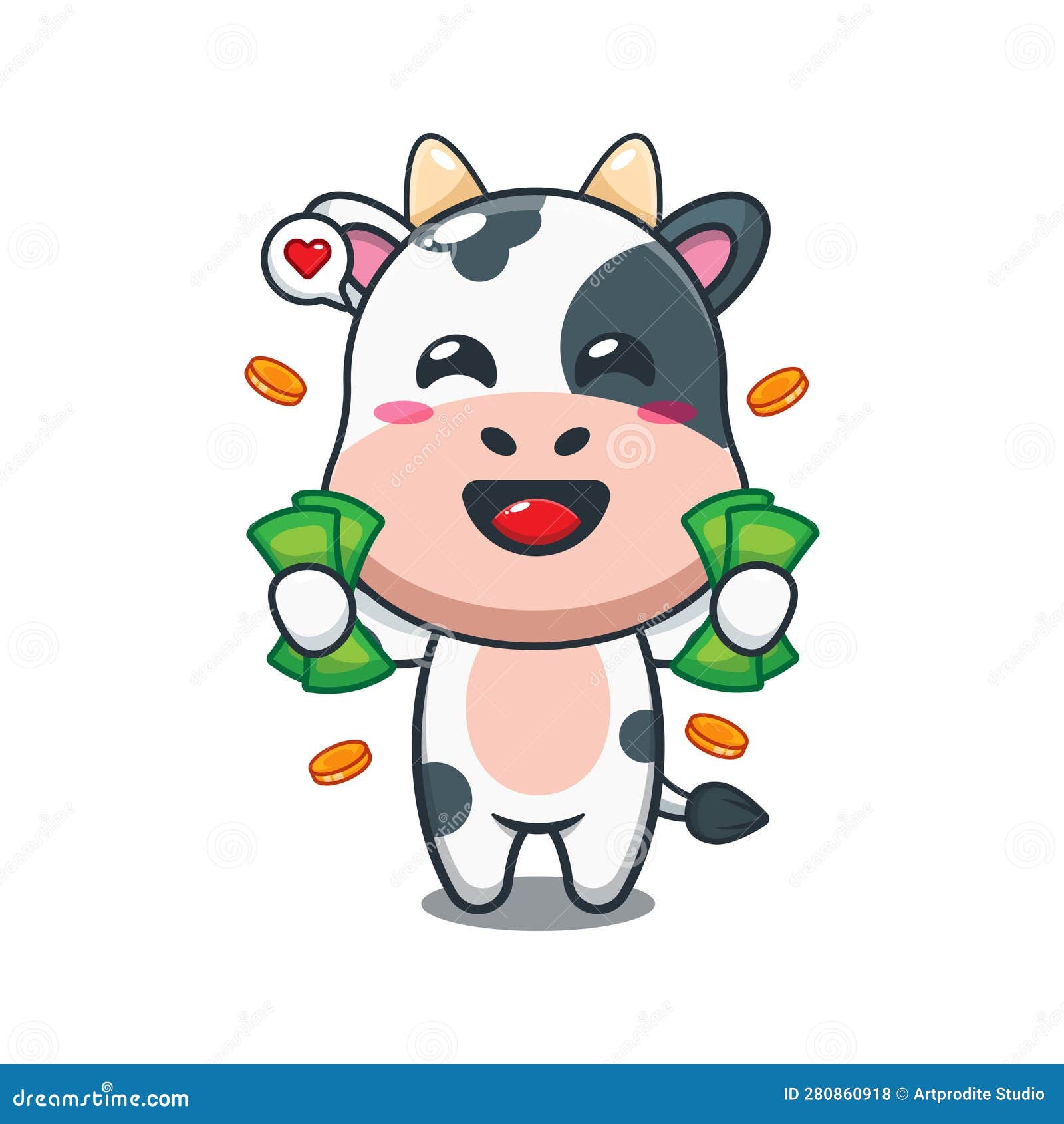 Cow Holding Money Cartoon Vector Illustration. Stock Vector ...