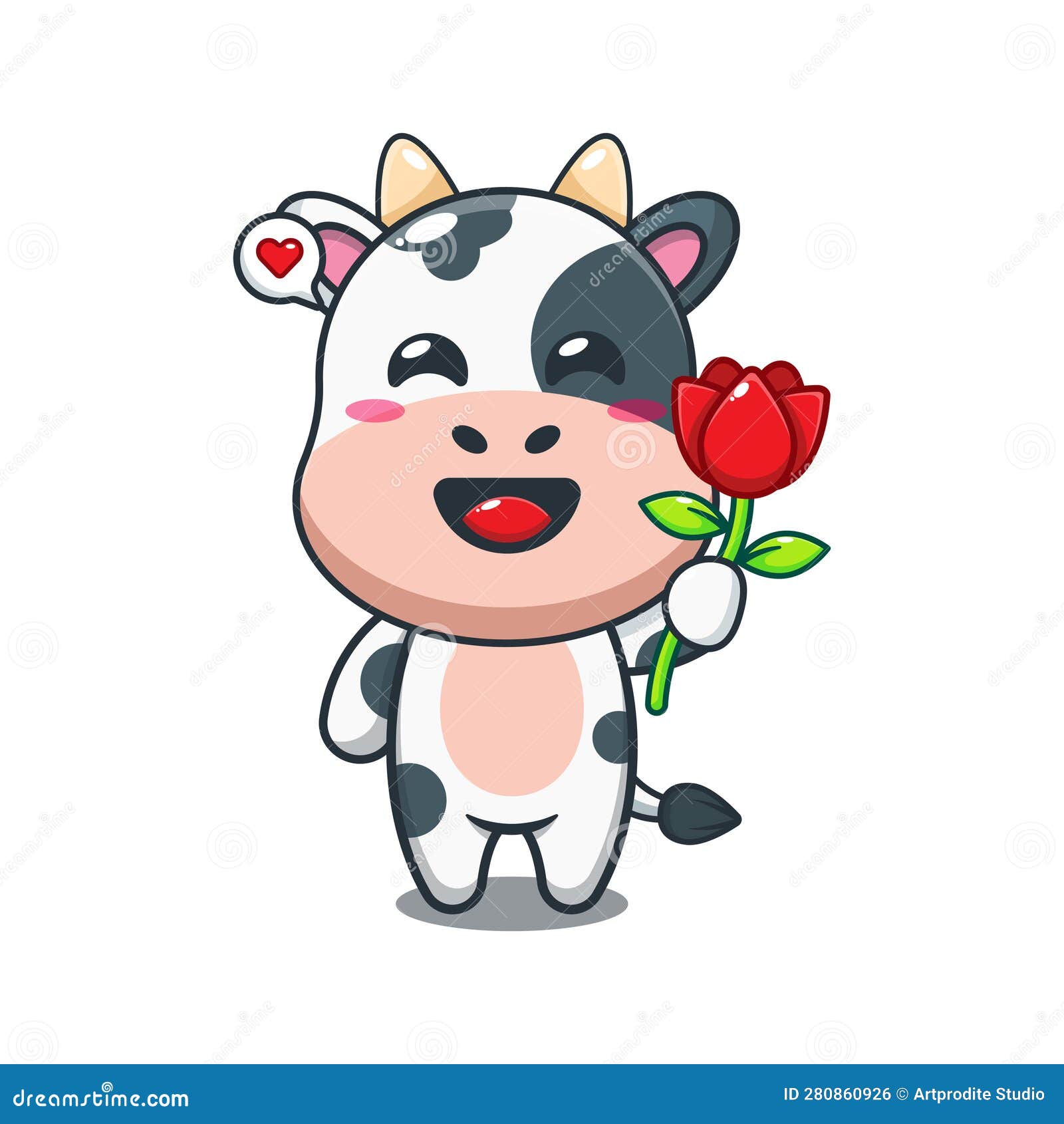 Cow Holding Rose Flower Cartoon Vector Illustration. Stock Vector ...
