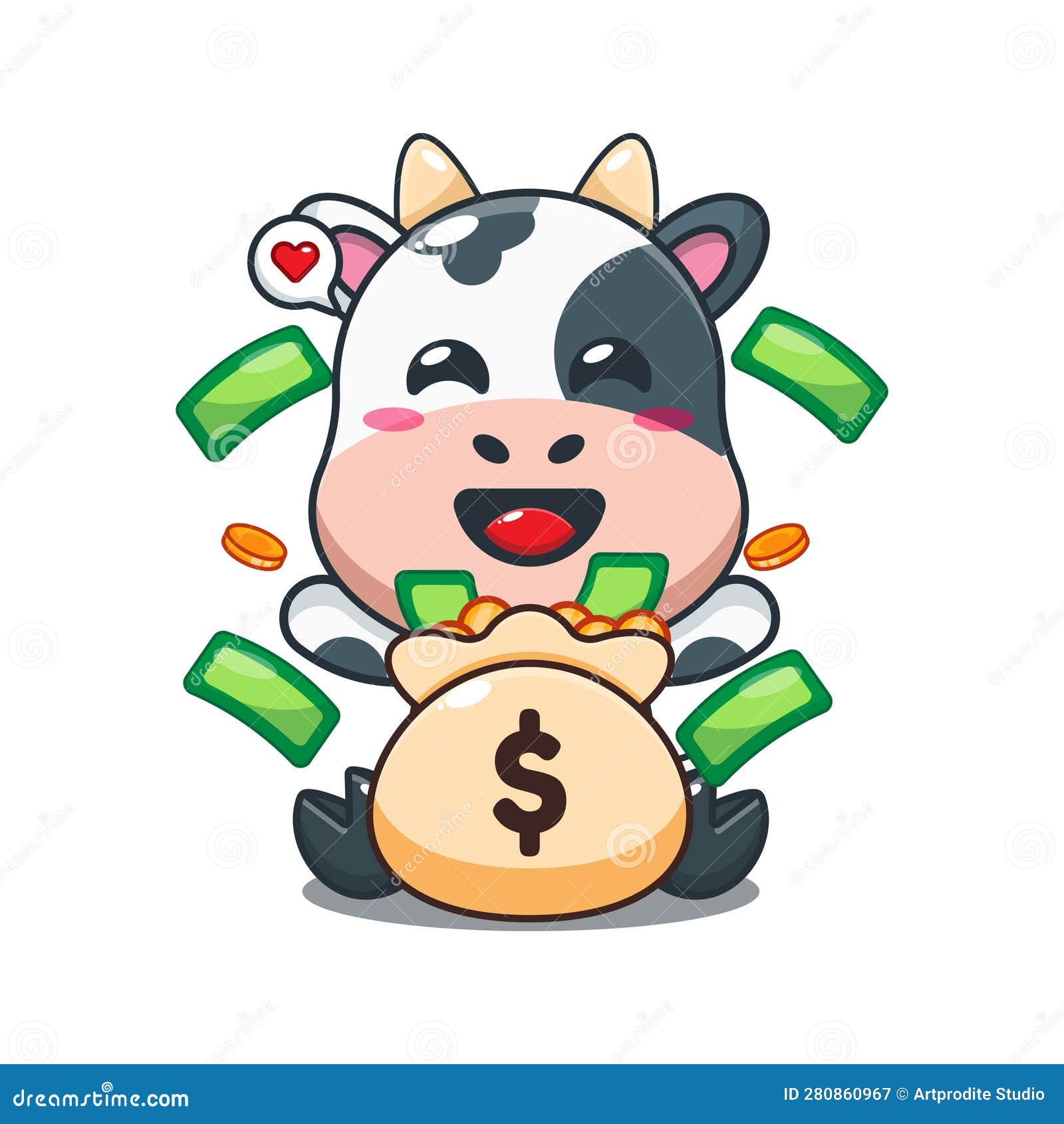 Cow with Money Bag Cartoon Vector Illustration. Stock Vector ...