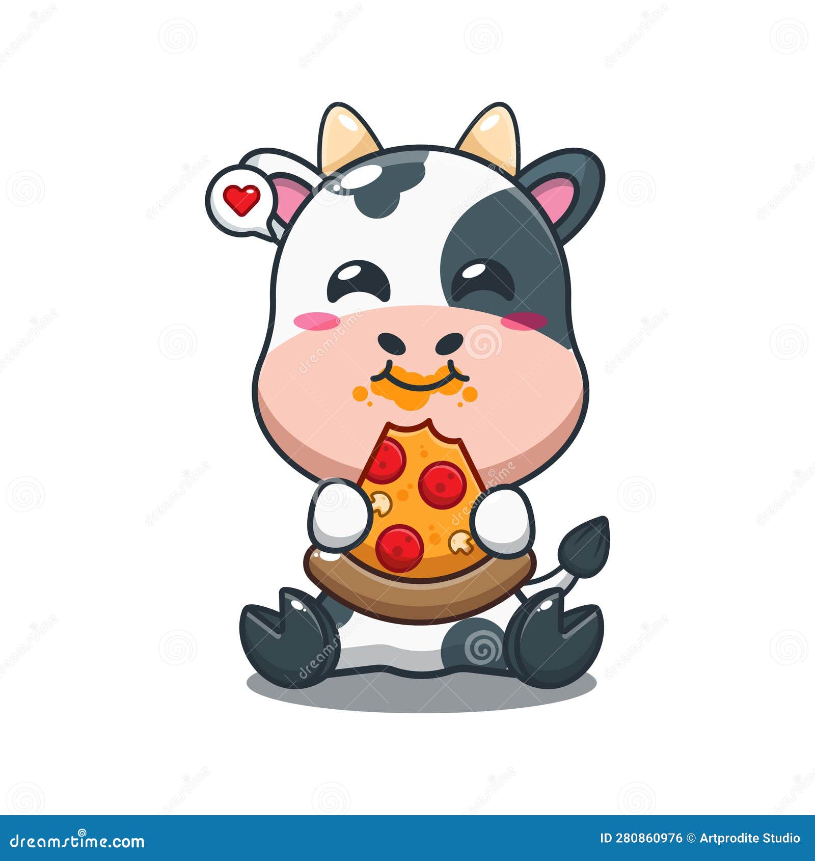 Cow Eating Pizza Cartoon Vector Illustration. Stock Vector ...