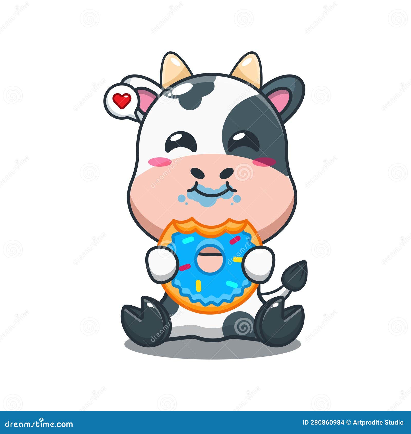 Cow Eating Donut Cartoon Vector Illustration. Stock Vector ...