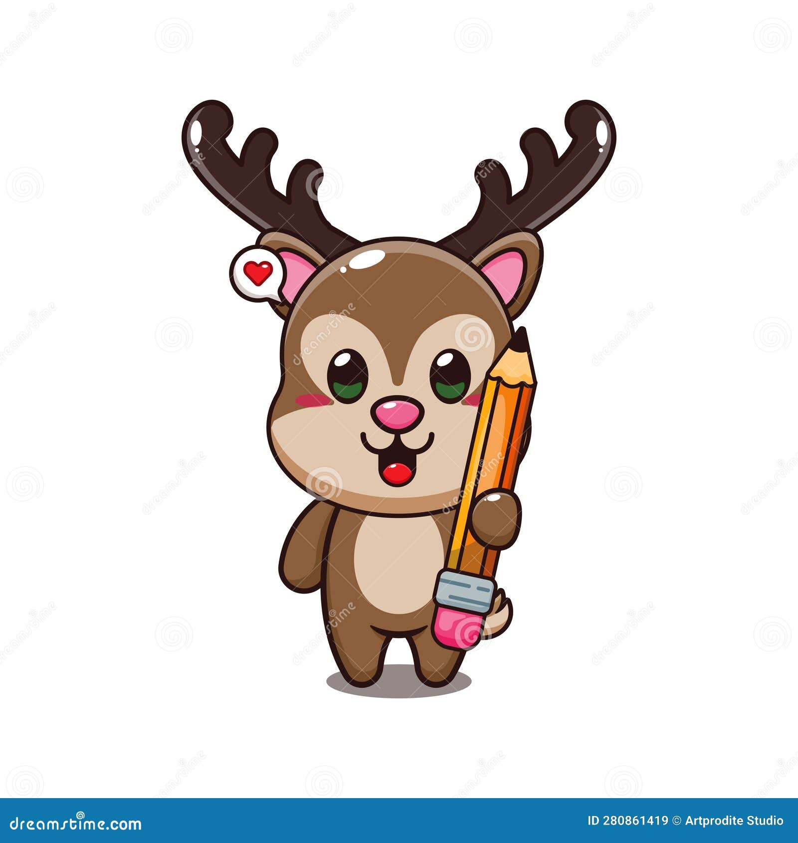 Deer Holding Pencil Cartoon Vector Illustration. Stock Vector ...