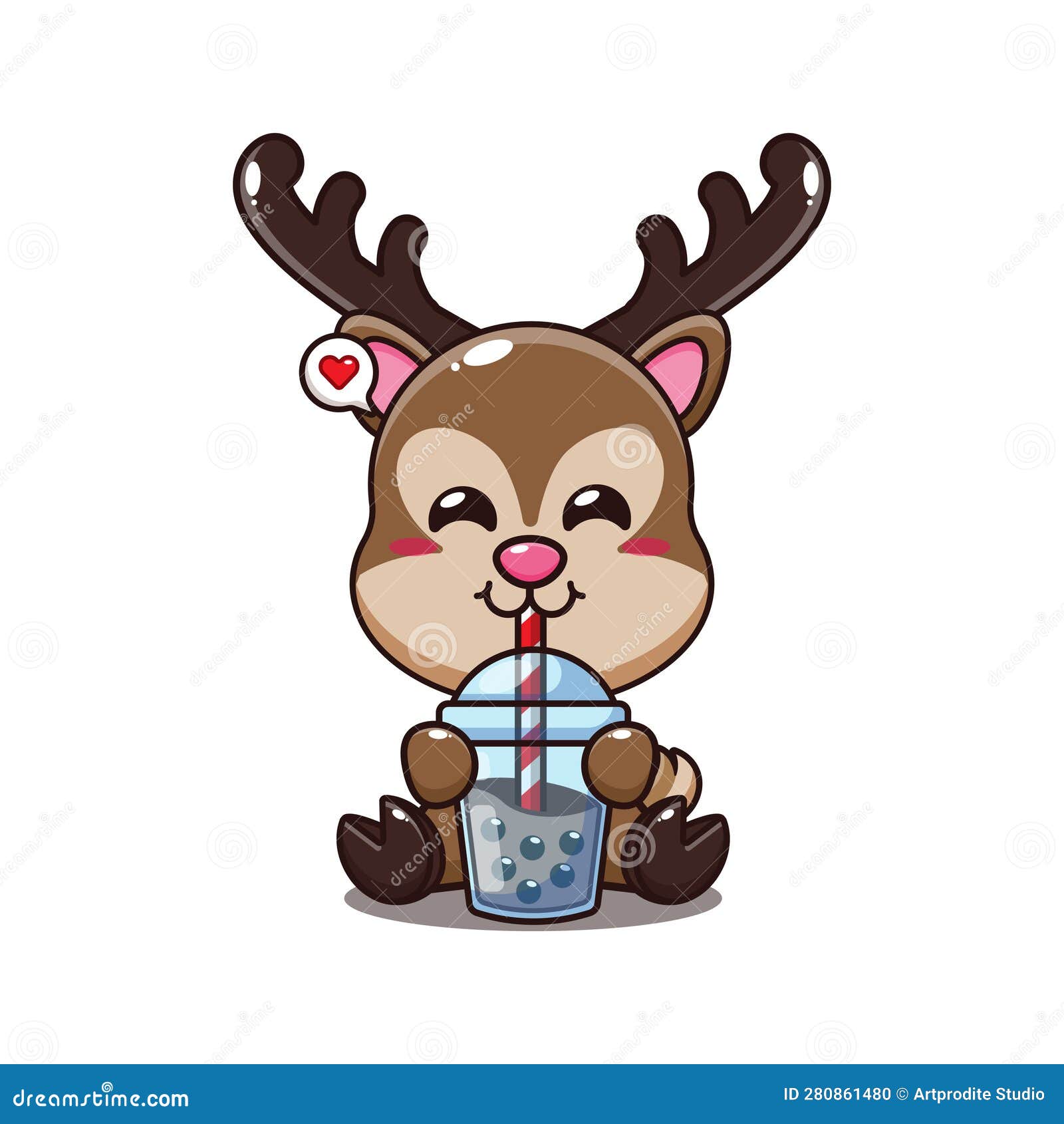 Deer Drink Boba Milk Tea Cartoon Vector Illustration. Stock Vector ...