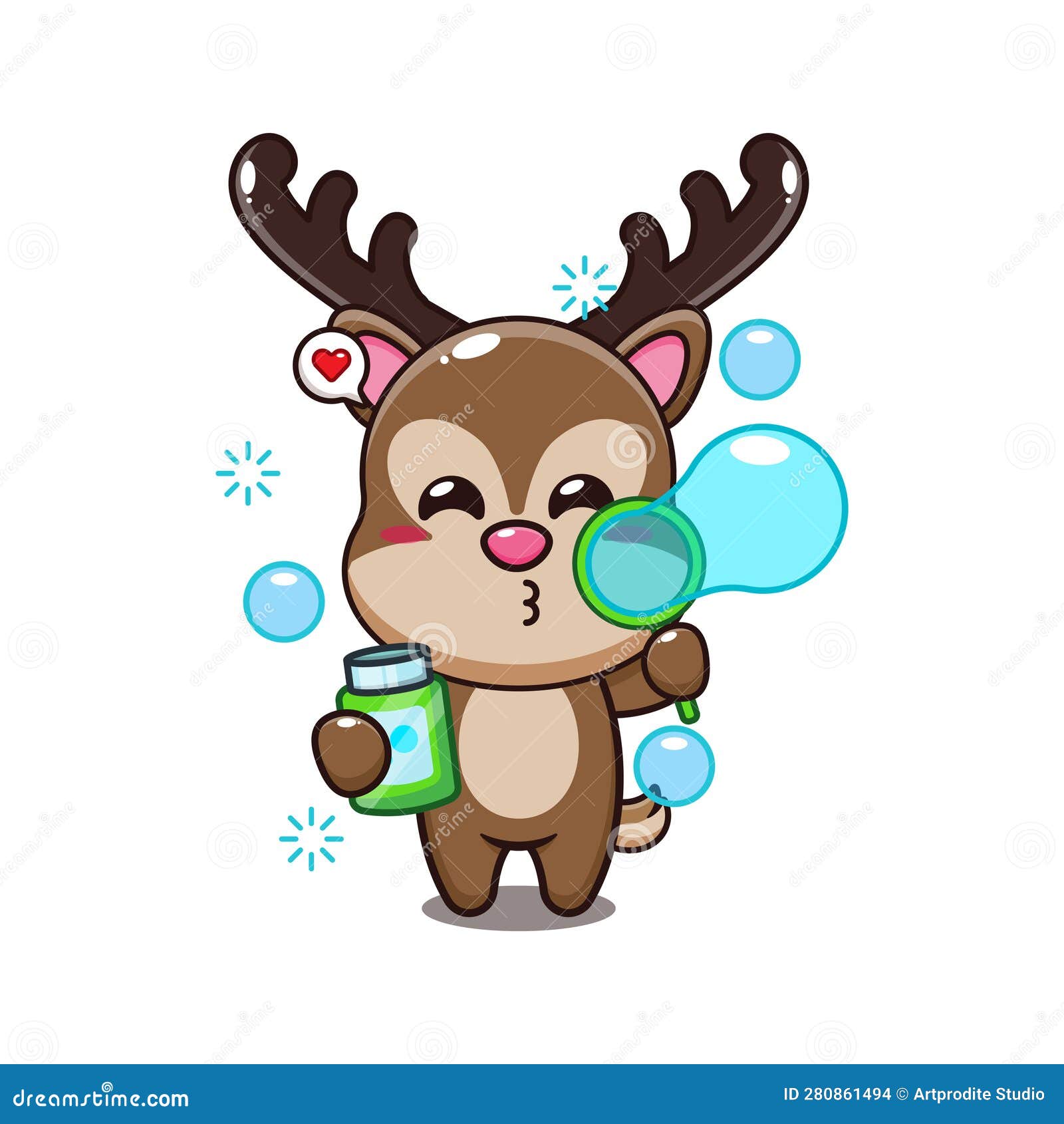 Deer Blowing Bubbles Cartoon Vector Illustration. Stock Vector ...