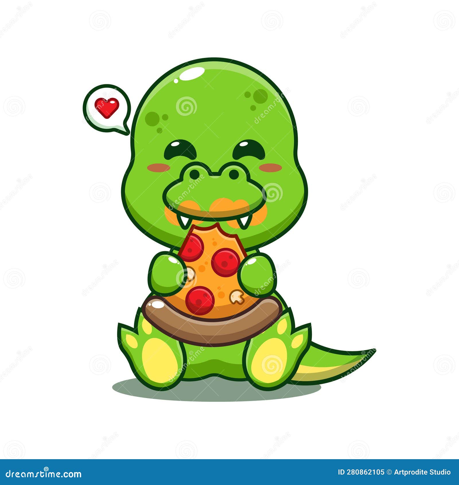 Dino Eating Pizza Cartoon Vector Illustration. Stock Vector ...