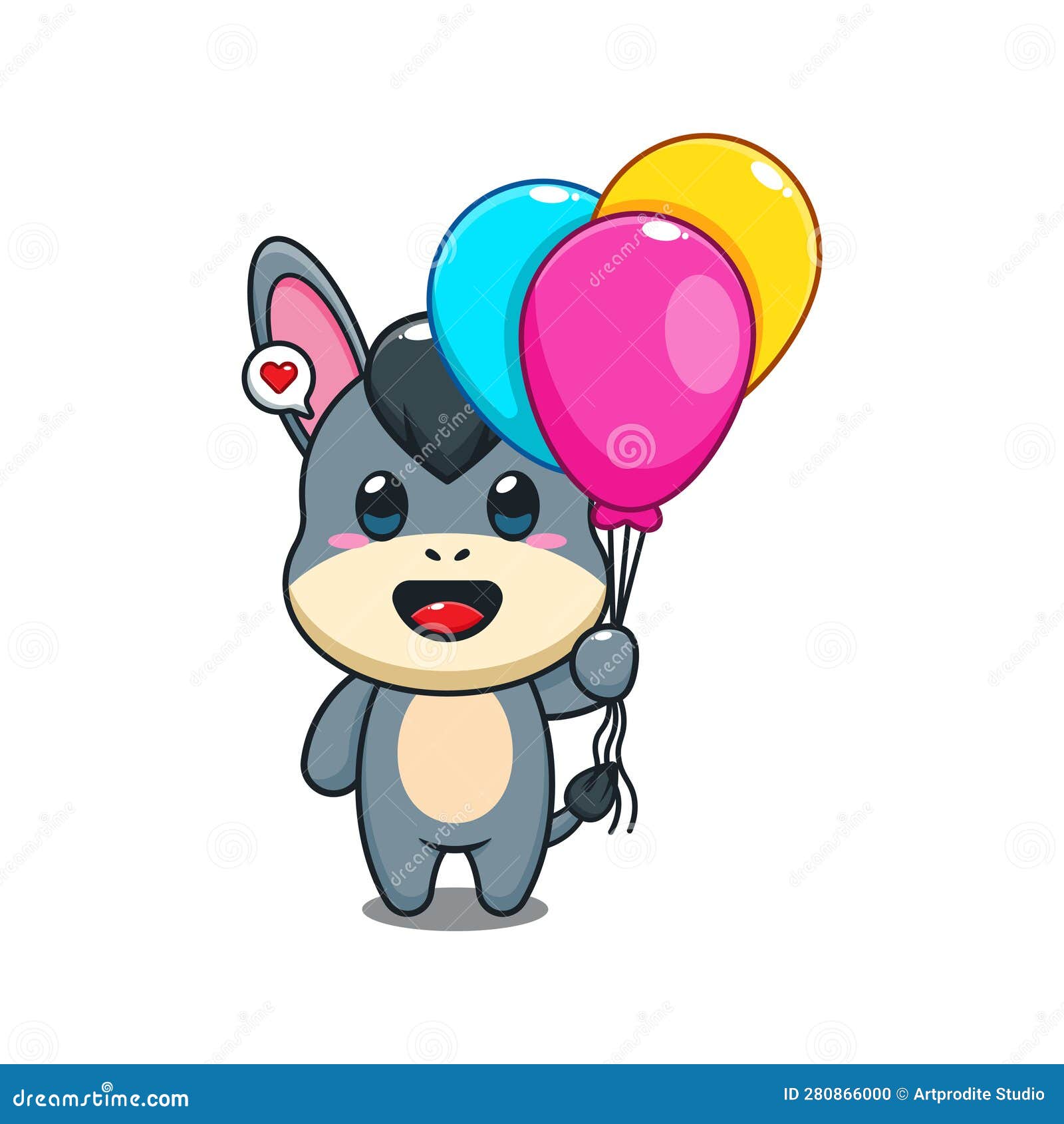 Donkey with Balloon Cartoon Vector Illustration. Stock Vector ...