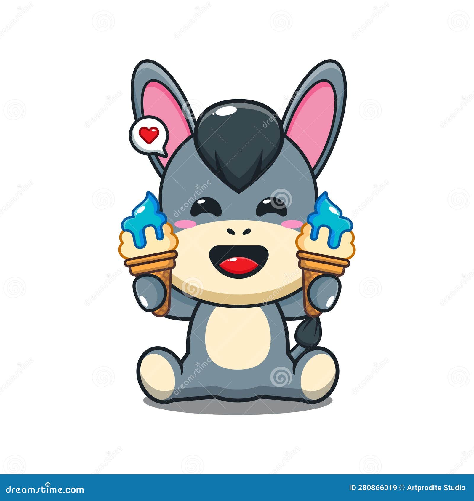 Donkey with Ice Cream Cartoon Vector Illustration. Stock Vector ...