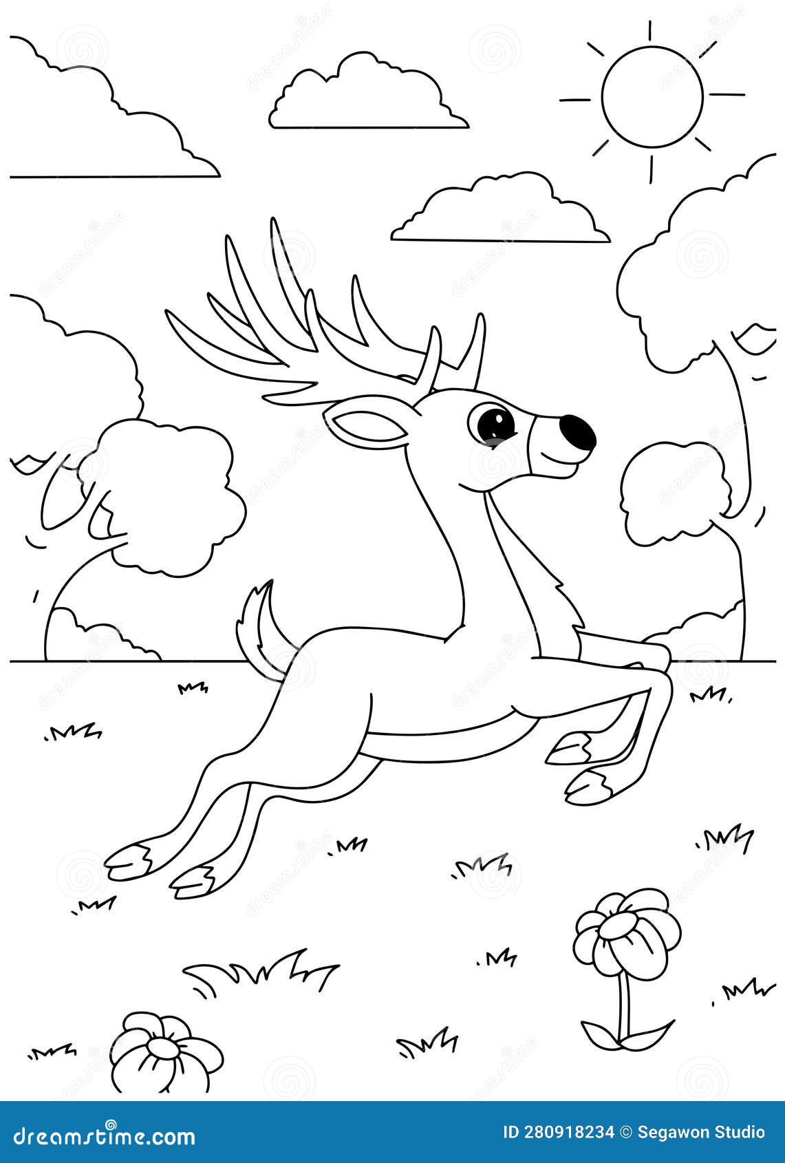 Coloring Page for Children Deer Run in Nature Illustration Stock Vector ...