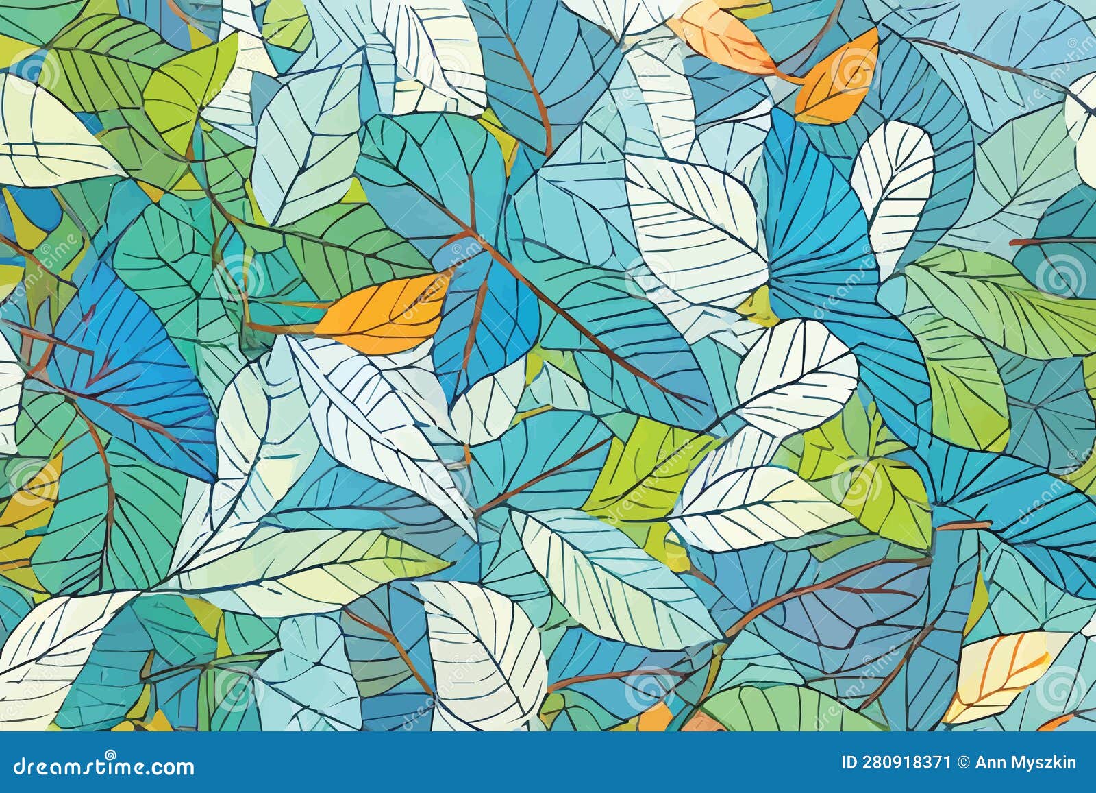 Vector Illustration Blue Green White Leaves Background Wallpaper ...