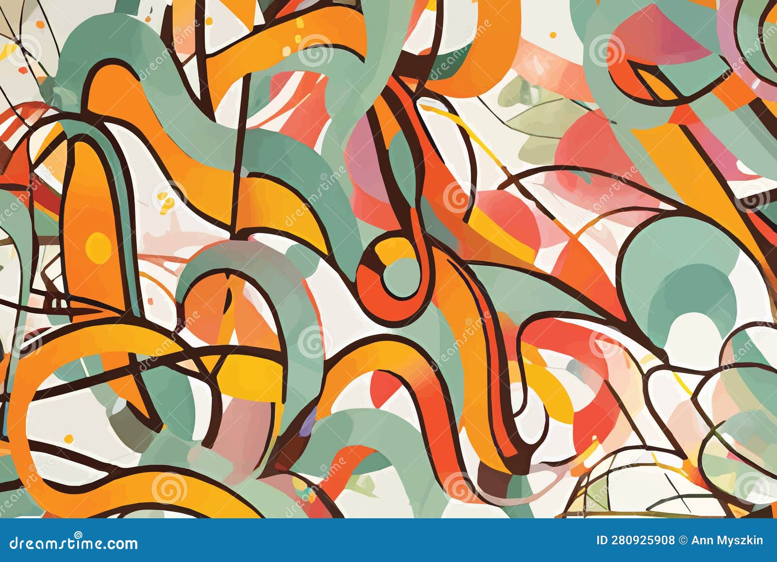 Vector Illustration of Green Orange Abstract Shapes Background Stock ...