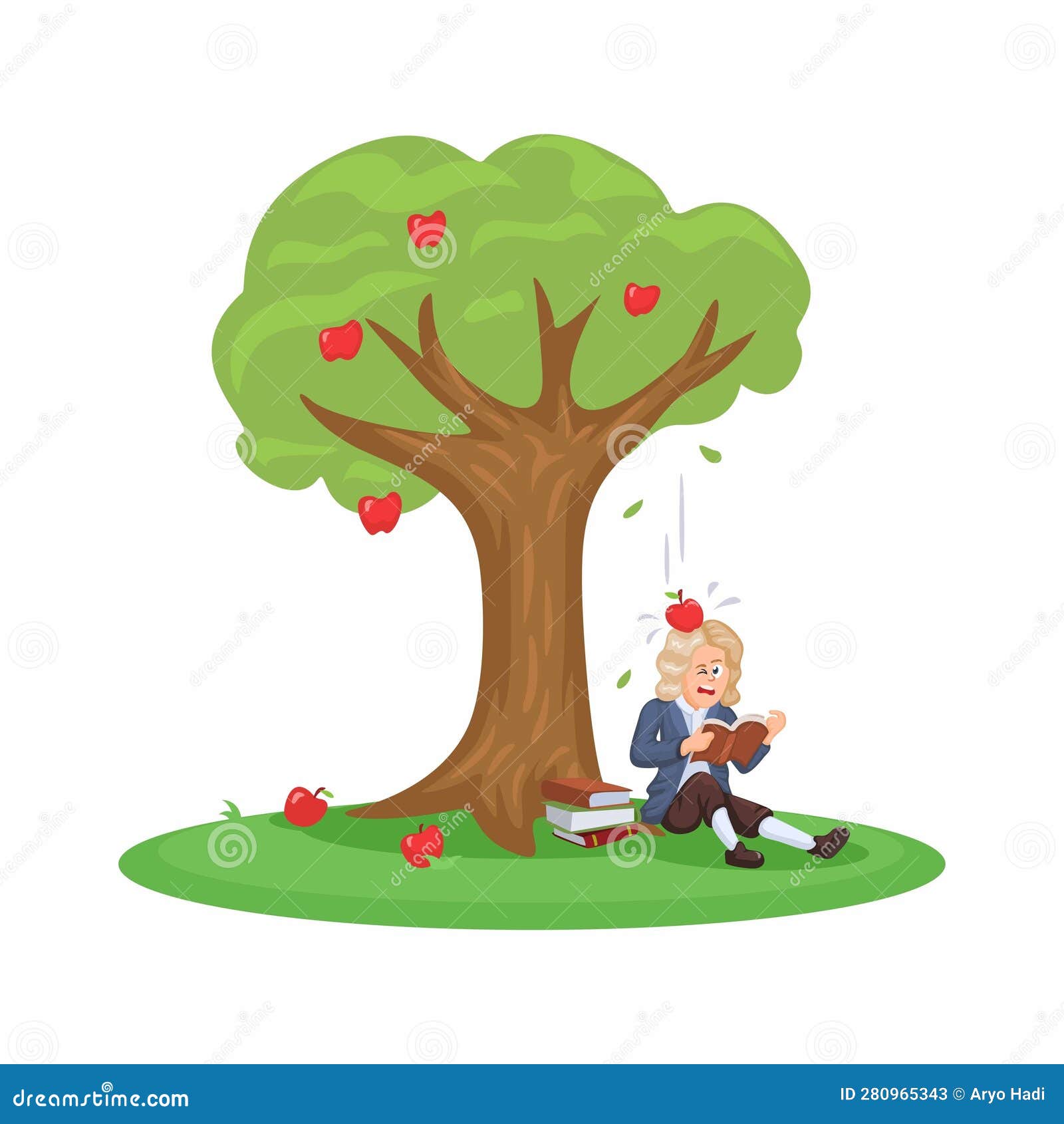 Isaac Newton Sitting Under a Tree and Was Hit by an Apple. Gravity ...