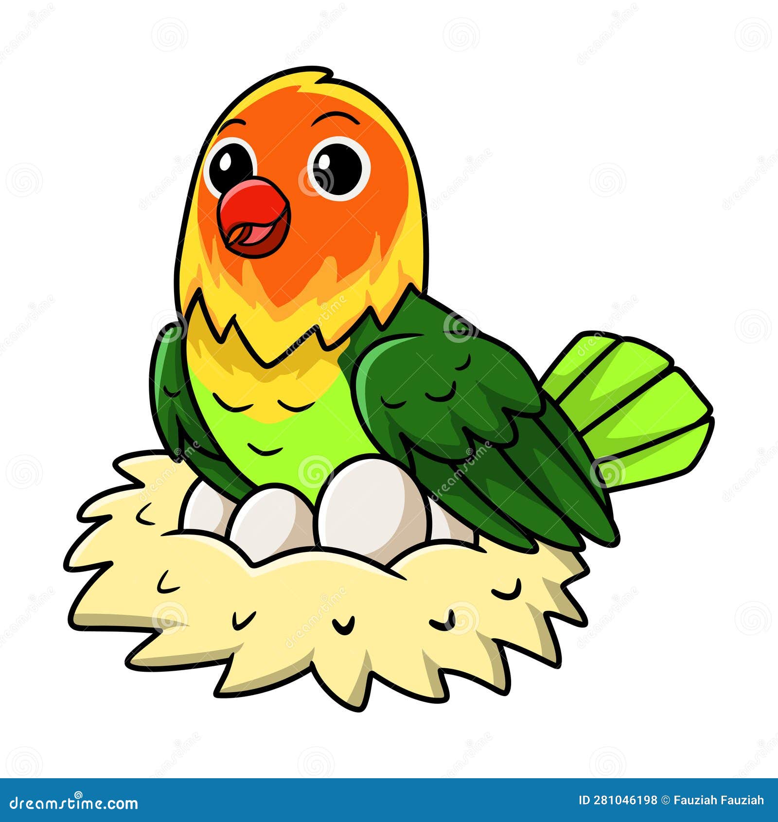 Cute Fischer Love Bird Cartoon With Eggs In The Nest Vector ...