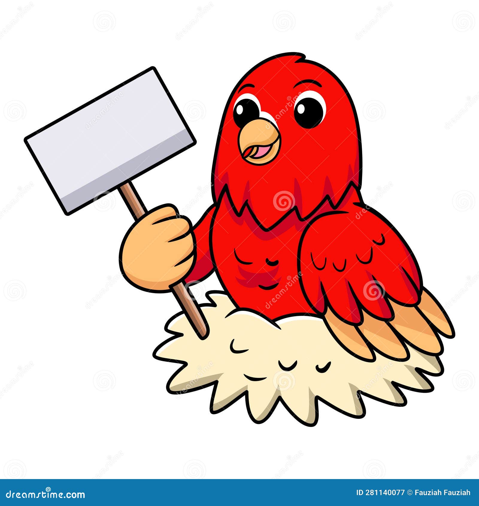Cute Red Suffusion Lovebird Cartoon Holding Blank Sign Stock Vector ...