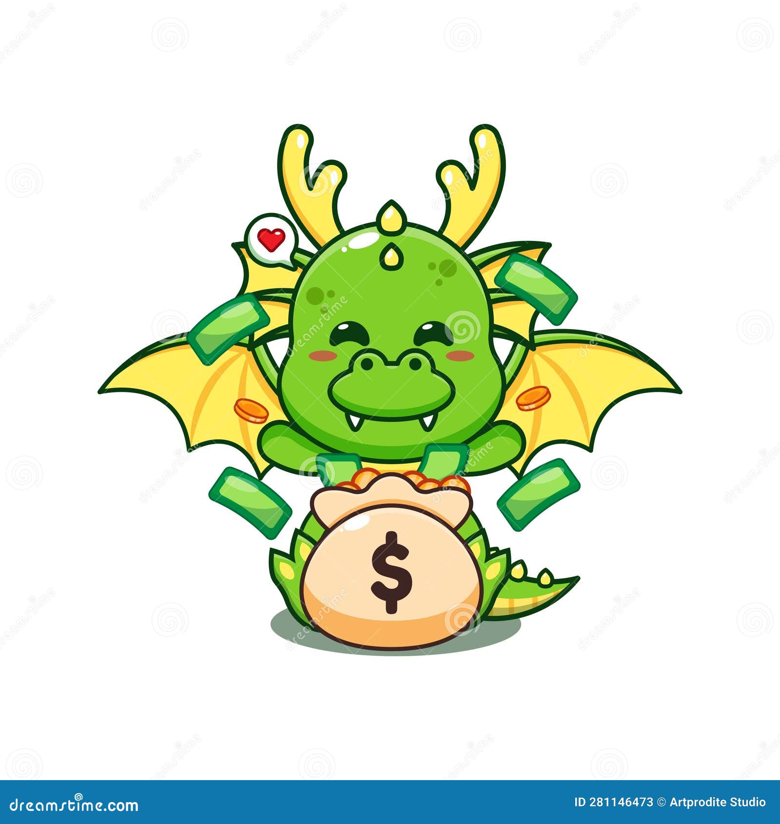 Dragon with Money Bag Cartoon Vector Illustration. Stock Vector ...