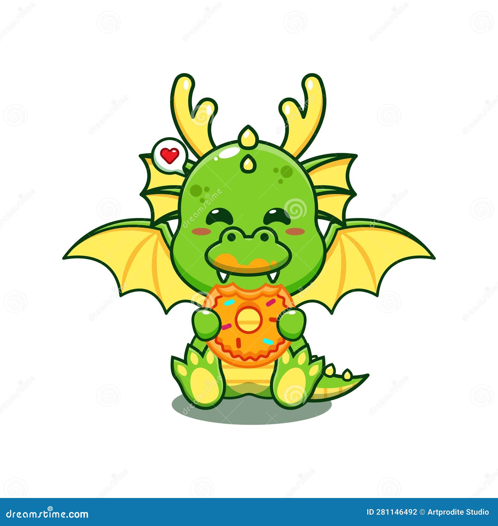 Dragon Eating Donut Cartoon Vector Illustration. Stock Vector ...
