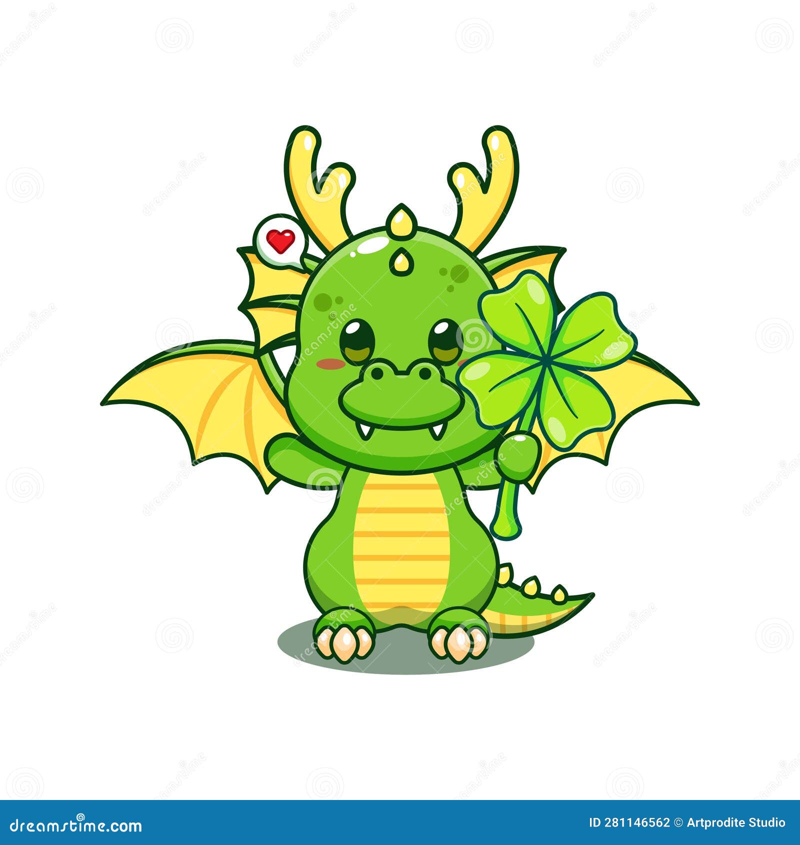 Dragon with Clover Leaf Cartoon Vector Illustration. Stock Vector ...