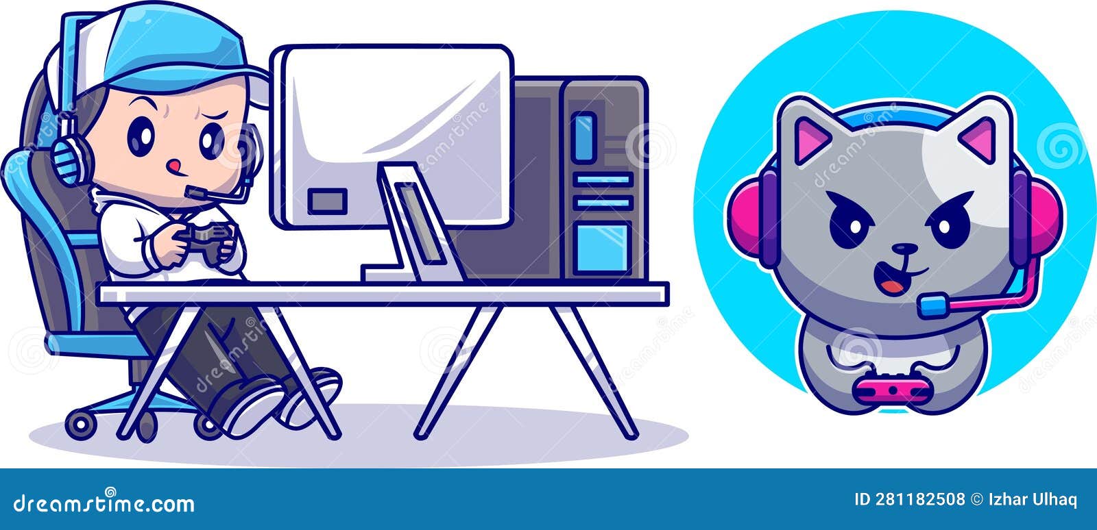 Cute Boy Playing Game on Computer Cartoon Vector Icon Illustration ...