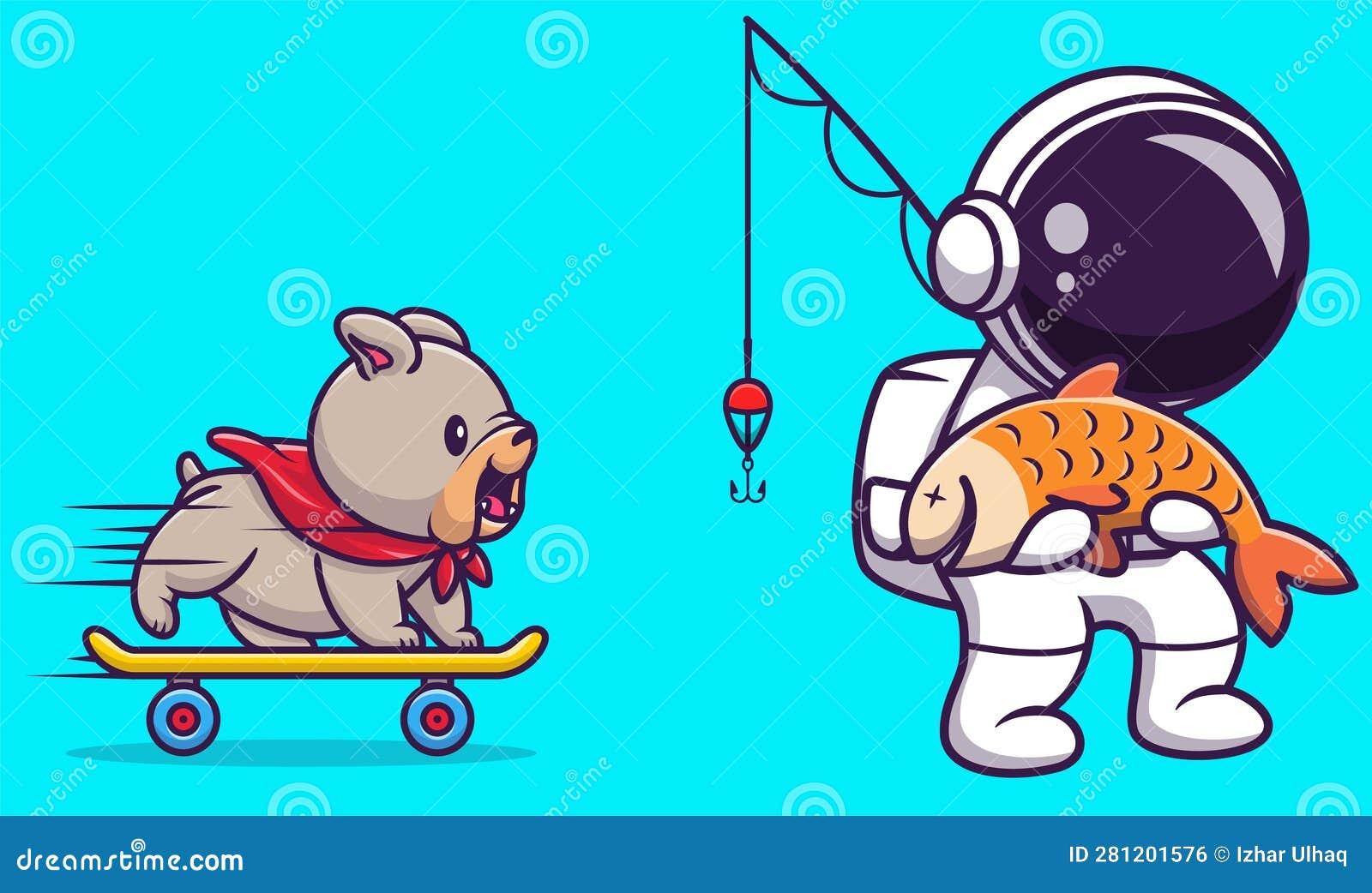 Cute Astronaut Fishing Cartoon Illustration. Science Sport Concept ...