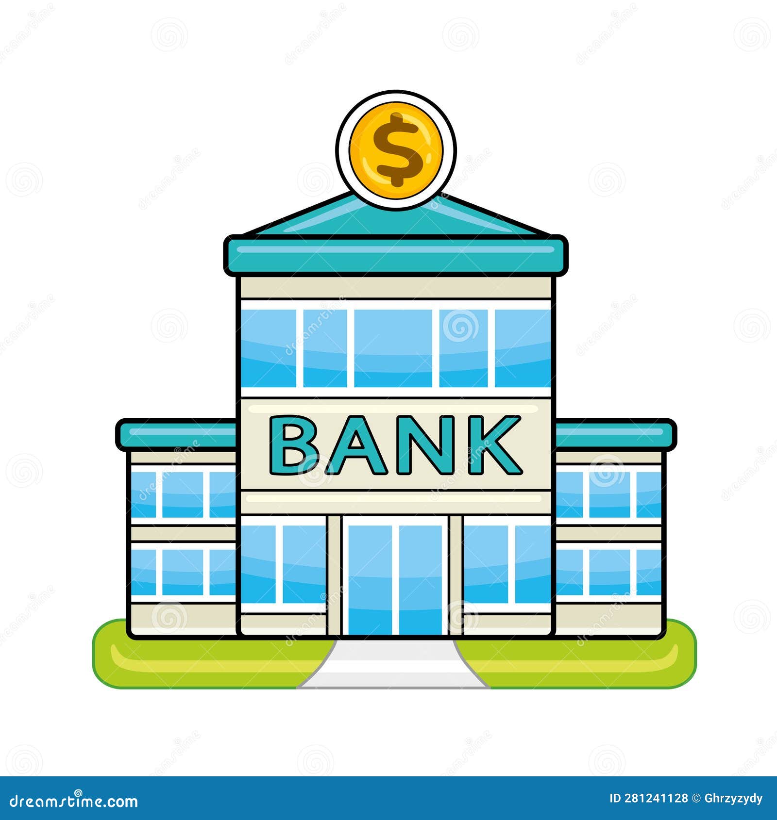 Bank building cartoon icon stock vector. Illustration of vector - 281241128