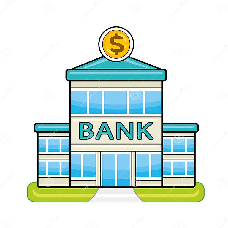 Bank building cartoon icon stock vector. Illustration of vector - 281241128